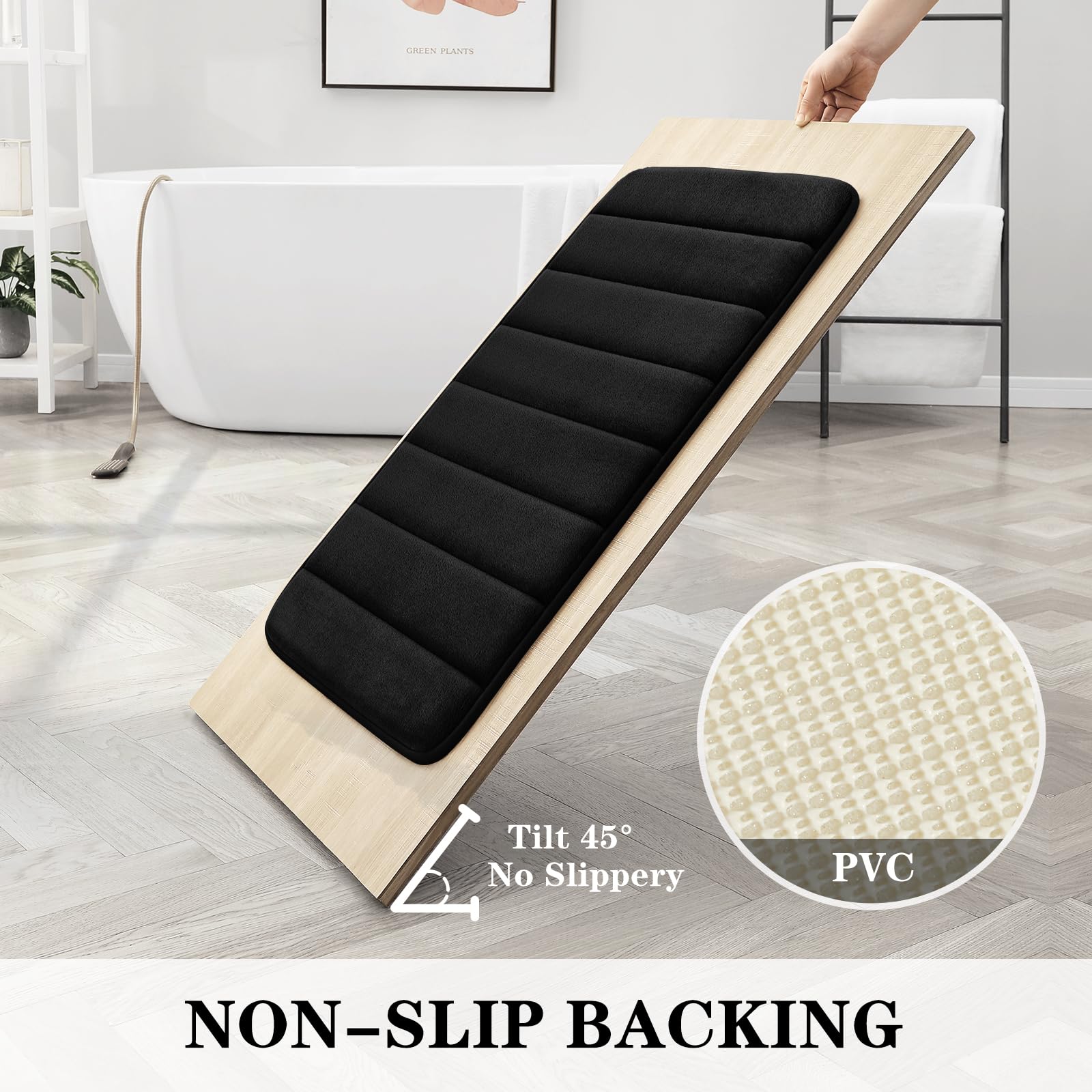 BYSURE Black Memory Foam Bathroom Rug Set 3 Piece Non Slip Extra Absorbent Shaggy Bathroom Mats and Rugs Sets, Soft & Dry Bath Mat Sets for Bathroom Washable Carpets Set