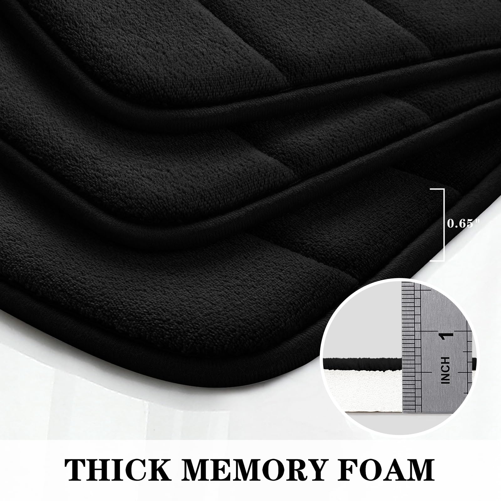 BYSURE Black Memory Foam Bathroom Rug Set 3 Piece Non Slip Extra Absorbent Shaggy Bathroom Mats and Rugs Sets, Soft & Dry Bath Mat Sets for Bathroom Washable Carpets Set