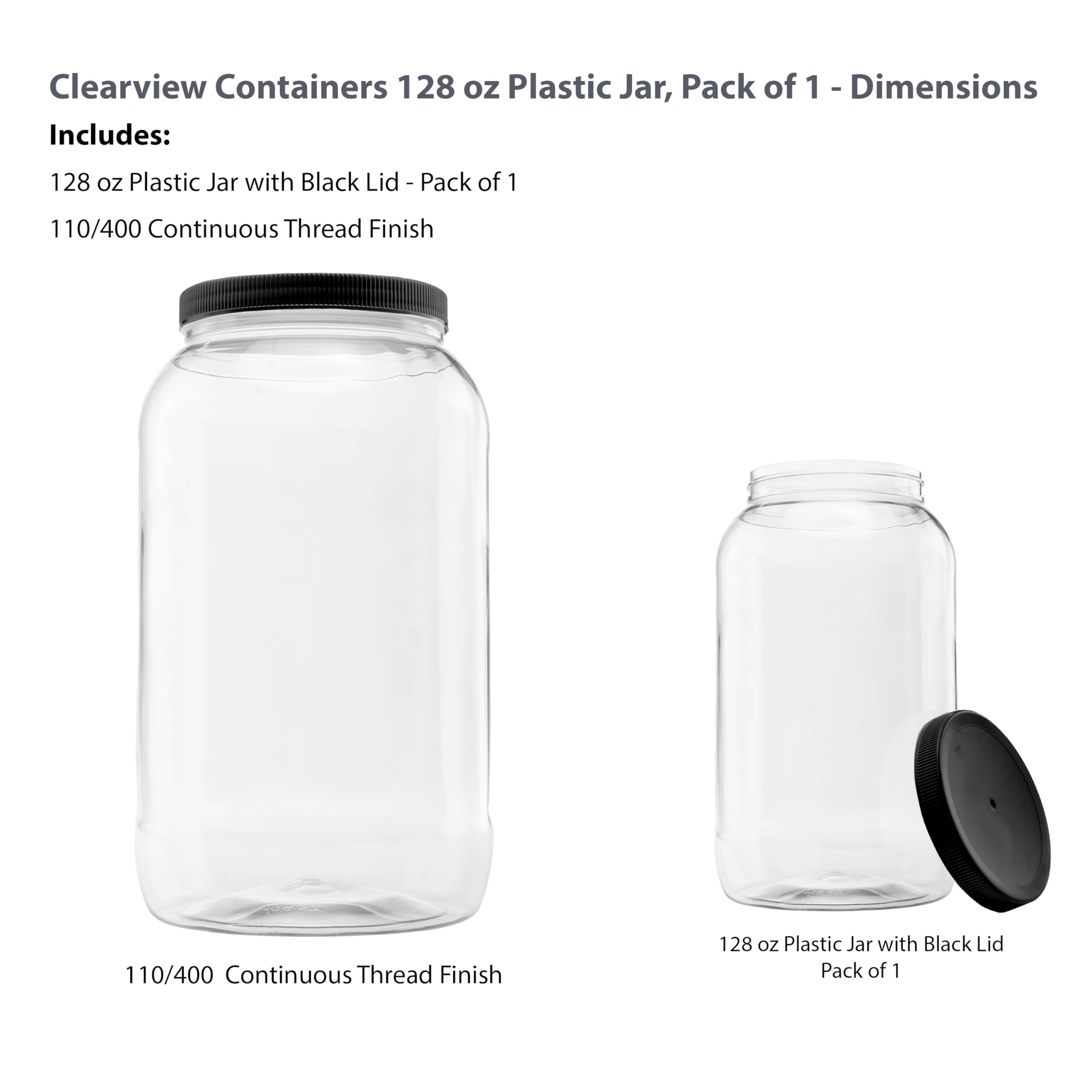 CLEARVIEW CONTAINERS | Airtight Pantry Containers for Arts & Crafts, Peanut Butter, Honey, Jams Flour, Sugar, DIY Slime, Coffee (128 Ounce Jar with Black Lid, 1 Pack)