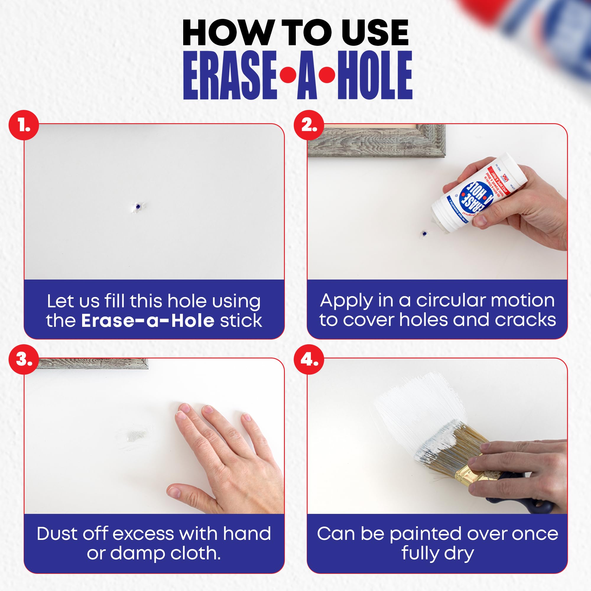 Erase-A-Hole The Original Drywall Repair Putty: A Quick & Easy Solution to Fill The Holes in Your Walls-Also Works on Wood & Plaster (1)
