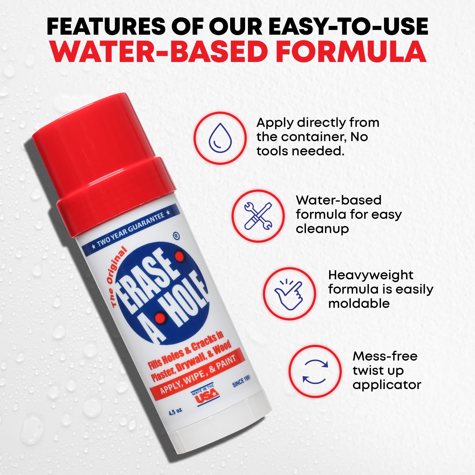 Erase-A-Hole The Original Drywall Repair Putty: A Quick & Easy Solution to Fill The Holes in Your Walls-Also Works on Wood & Plaster (1)