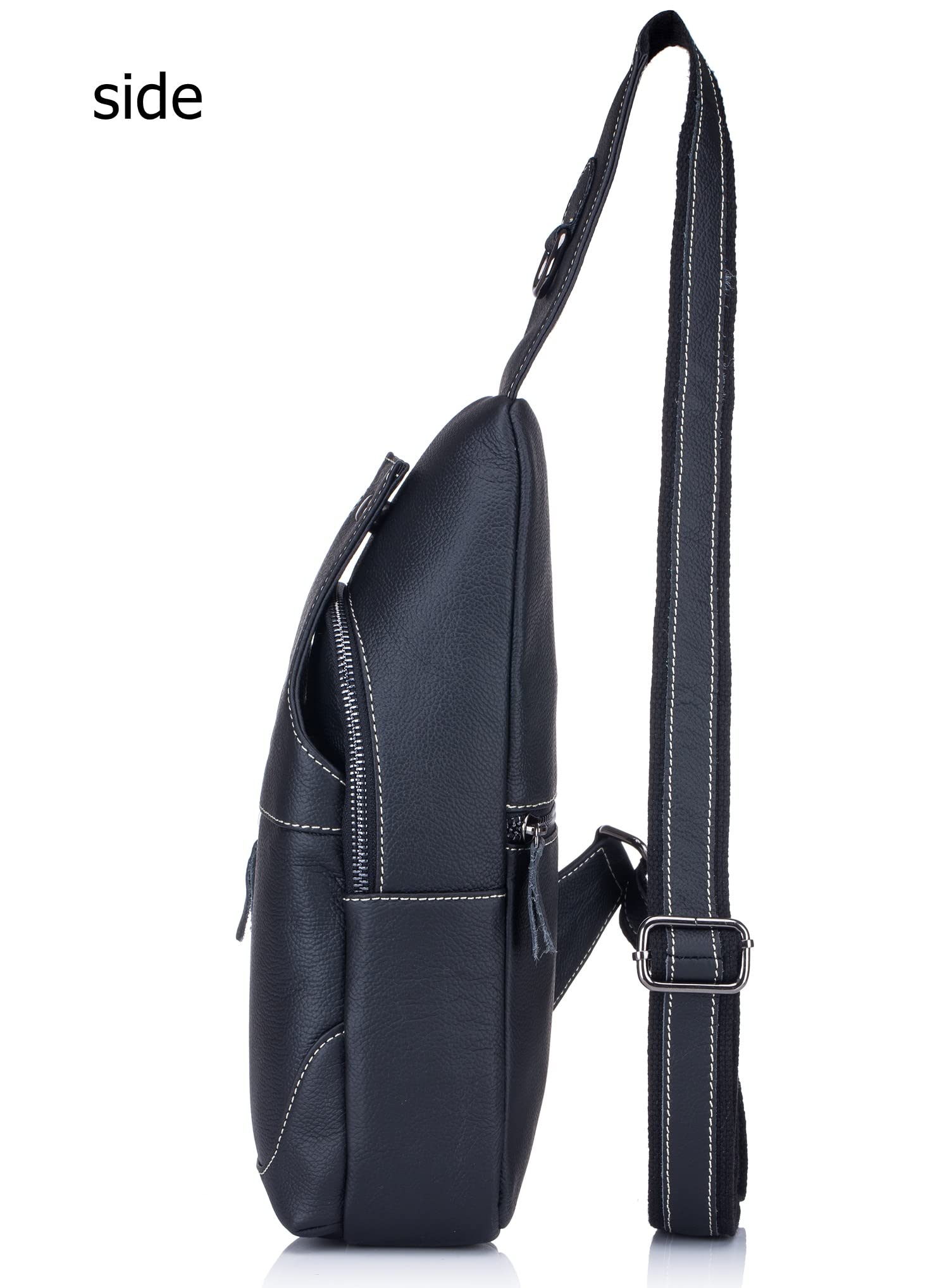 BULLCAPTAIN Men Leather Sling Chest Bag Outdoor Travel Shoulder Crossbody Bags Hiking Small Backpack (Black)