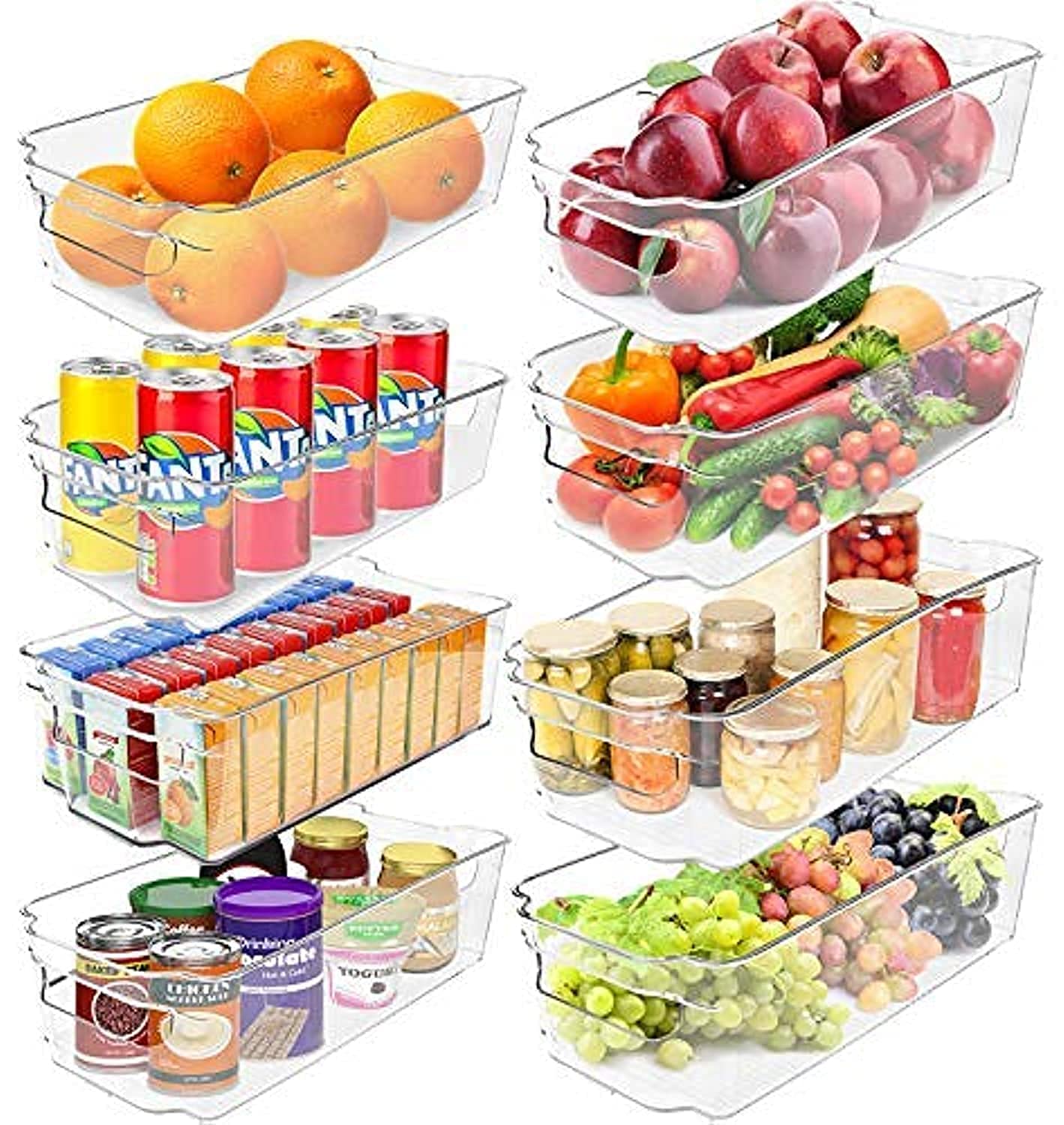 Greenco Refrigerator Organizer Bins, Stackable Fridge Organizer, Set of 8, Storage Containers with Durable Handles, Kitchen Organization Freezer, Pantry and Cabinets - BPA Free, Shatter Proof, Clear, Medium and Large