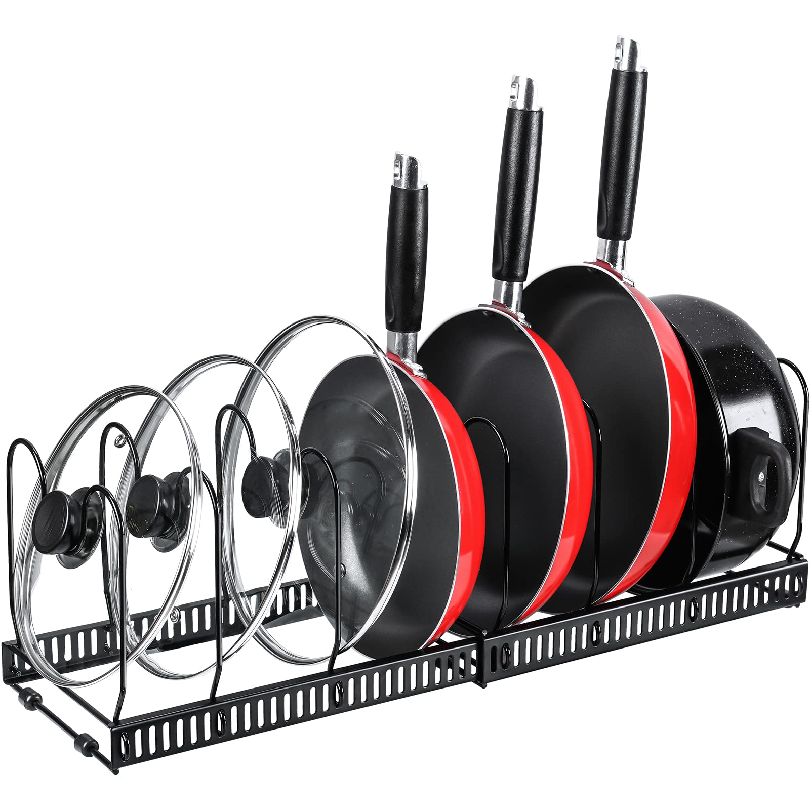 Tomorotec Pot and Pan Organizer for Cabinet Lid Holder Expandable, Attom Tech Home Cabinet Pot Lid Storage Rack Organizer for Frying Pan Kitchen (Black)