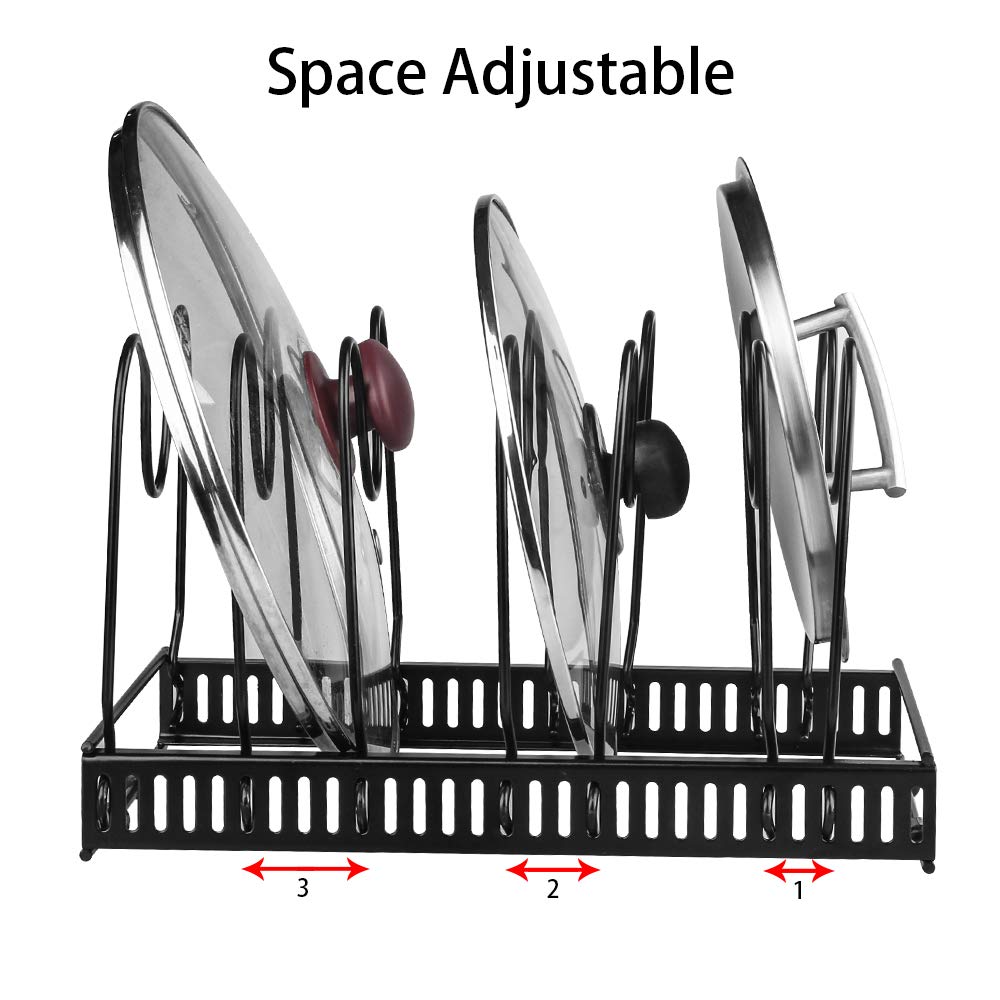 Tomorotec Pot and Pan Organizer for Cabinet Lid Holder Expandable, Attom Tech Home Cabinet Pot Lid Storage Rack Organizer for Frying Pan Kitchen (Black)
