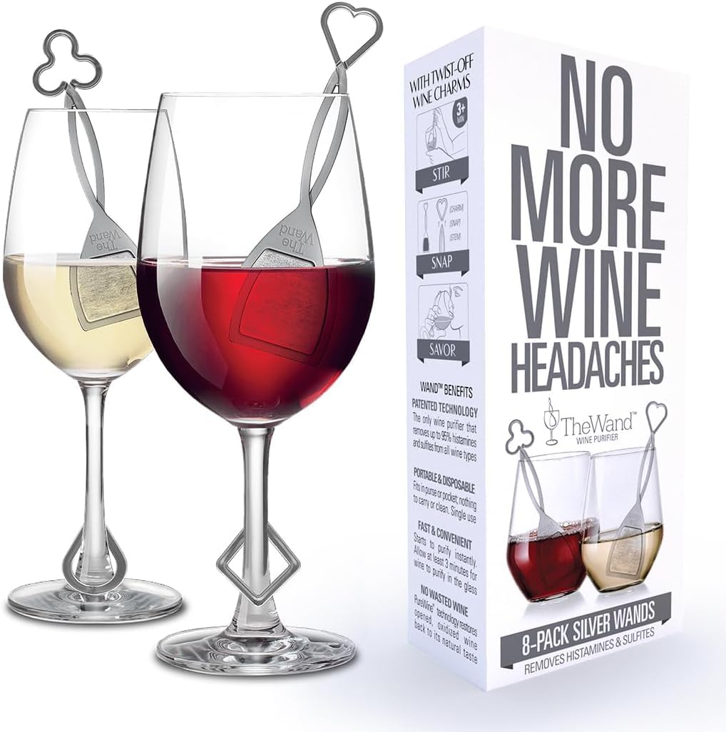 PureWine Wand Technology Histamine and Sulfite Filter, Purifier Alleviates Wine Allergies & Headaches, Stir Stick Aerates Wine - Pack of 8