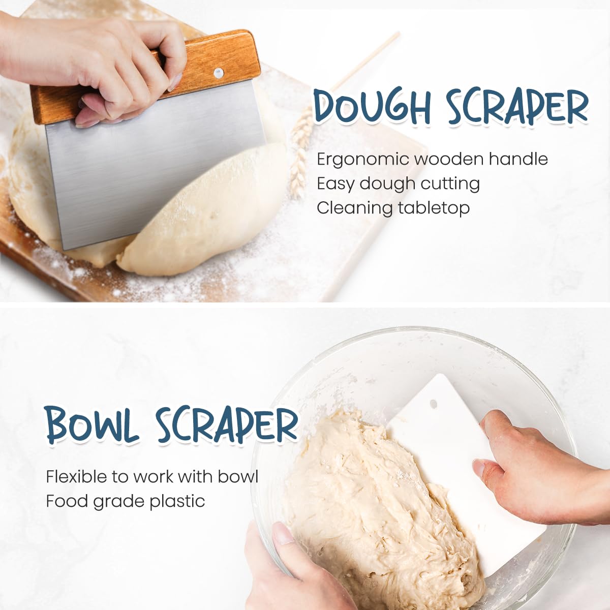 RORECAY Bread Banneton Proofing Basket Set of 2, 9 Inch Round & 10 Inch Oval Cane Sourdough Baskets with Bread Lame + Dough Scraper + Linen Liner + Basting Brush for Bread Making Baking Fermentation