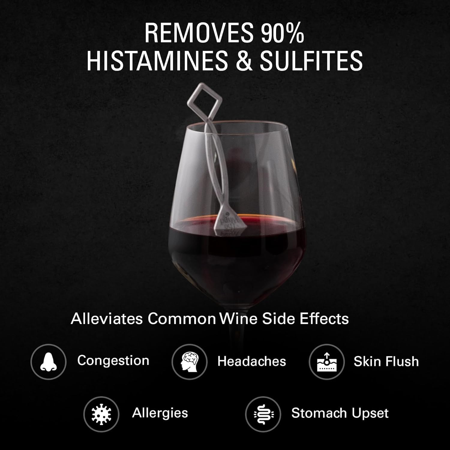 PureWine Wand Technology Histamine and Sulfite Filter, Purifier Alleviates Wine Allergies & Headaches, Stir Stick Aerates Wine - Pack of 8