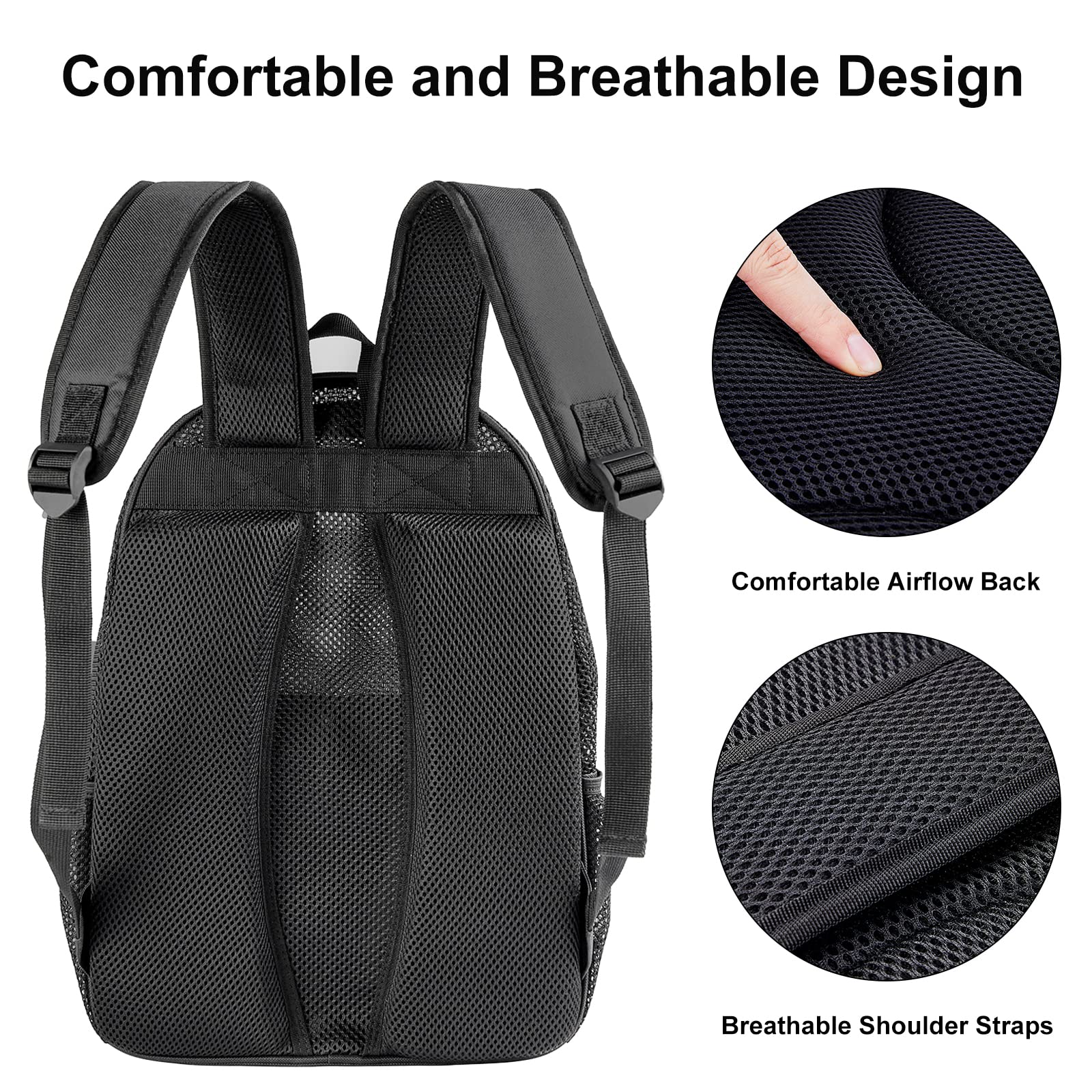 COVAX Mesh Backpack, Heavy Duty Mesh School Backpack, Black Mesh Backpack with Comfort Padded Back for Travel, Swimming, Beach, Outdoor Sports