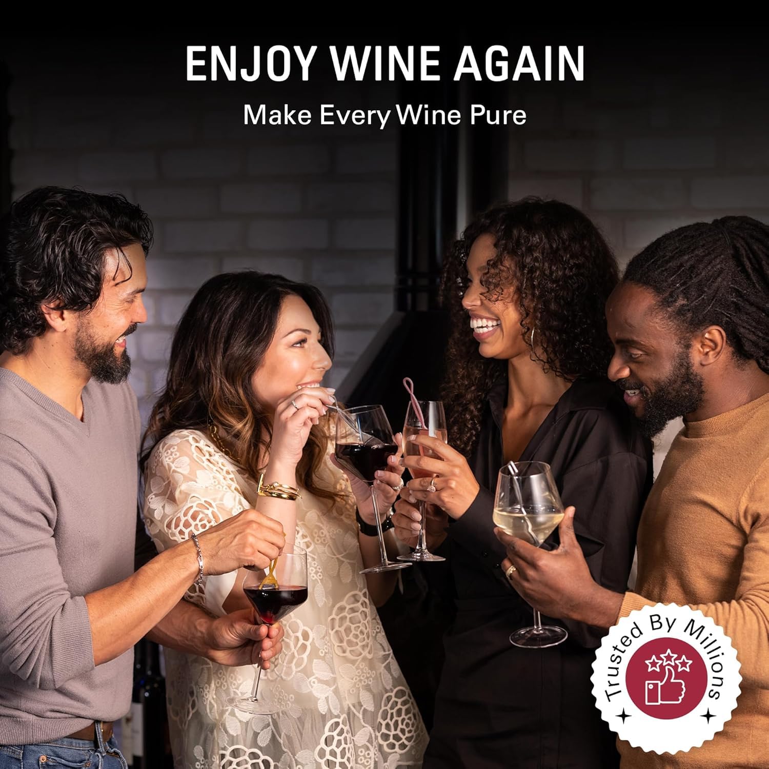 PureWine Wand Technology Histamine and Sulfite Filter, Purifier Alleviates Wine Allergies & Headaches, Stir Stick Aerates Wine - Pack of 8