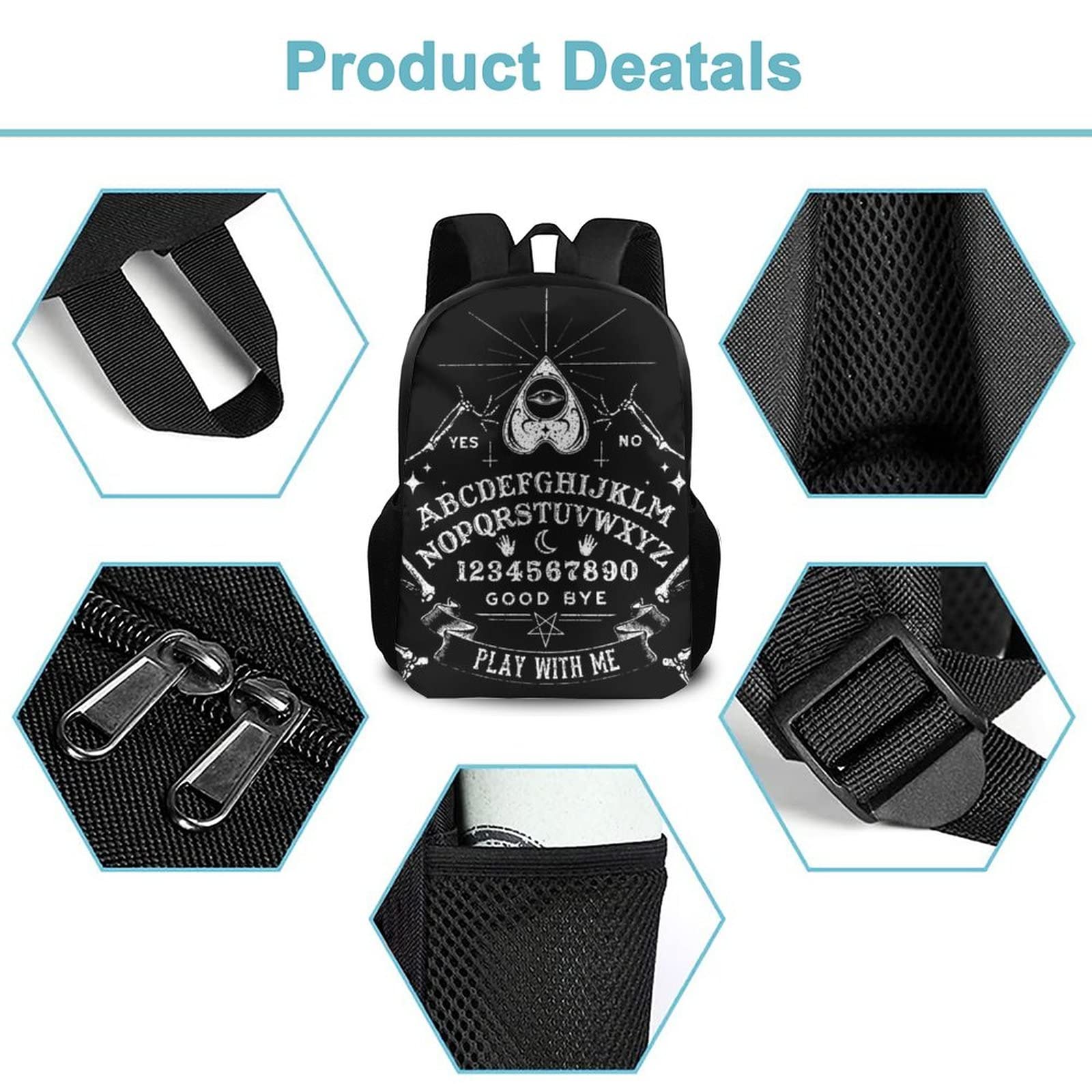 NiYoung Basic Laptop Backpack Stylish Bookbag Durable Vintage Skeleton Magic Ouija Board Black Laptop Backpack with Padded Straps for High School College Gift