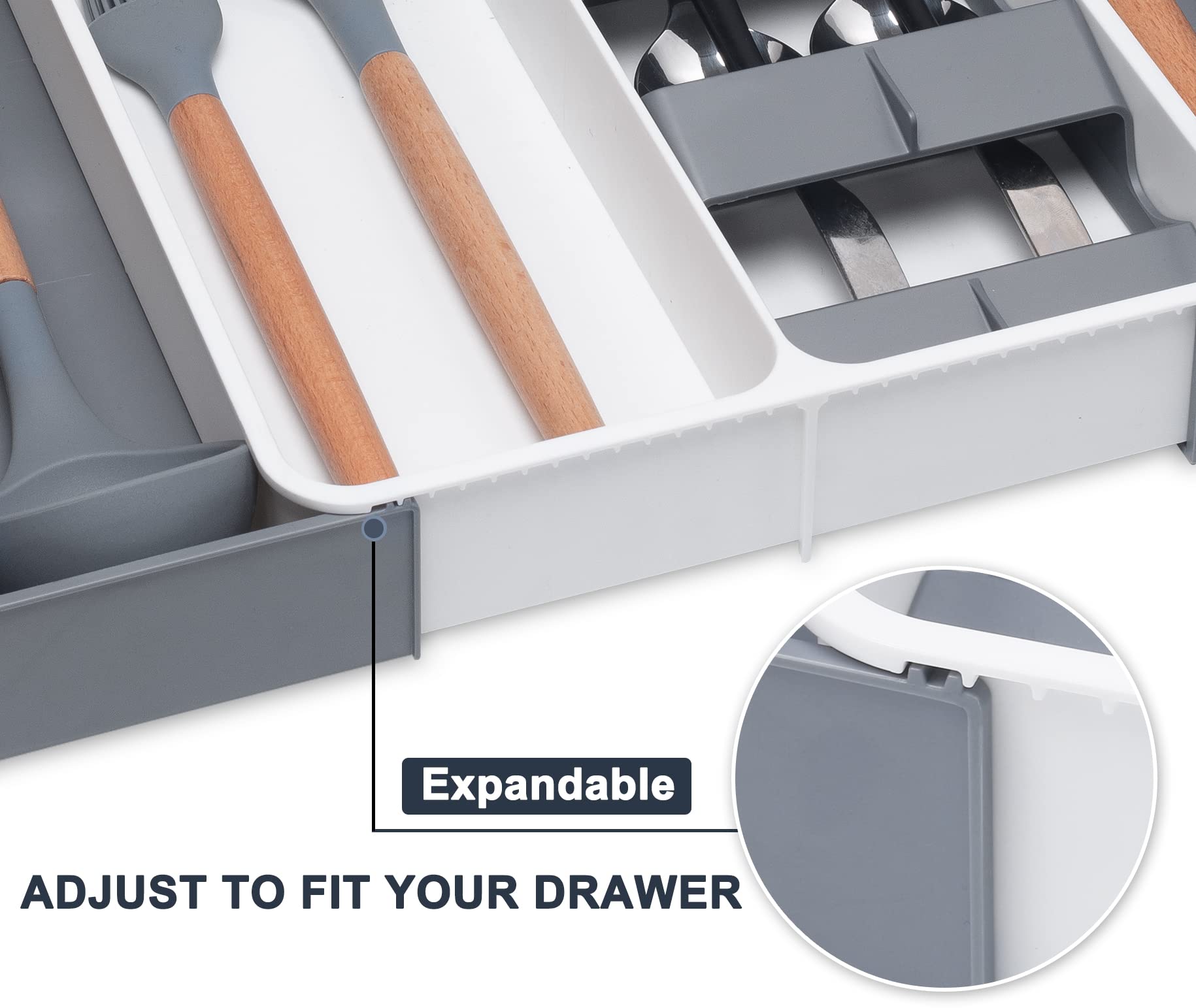 Kitchen Drawer Organizer, Silverware Organizer Utensil Organizer, Large Expandable Cutlery Organizer in Drawer, Adjustable Plastic Flatware Spoon Fork Storage Tray for Kitchen Gadgets Office Supplies