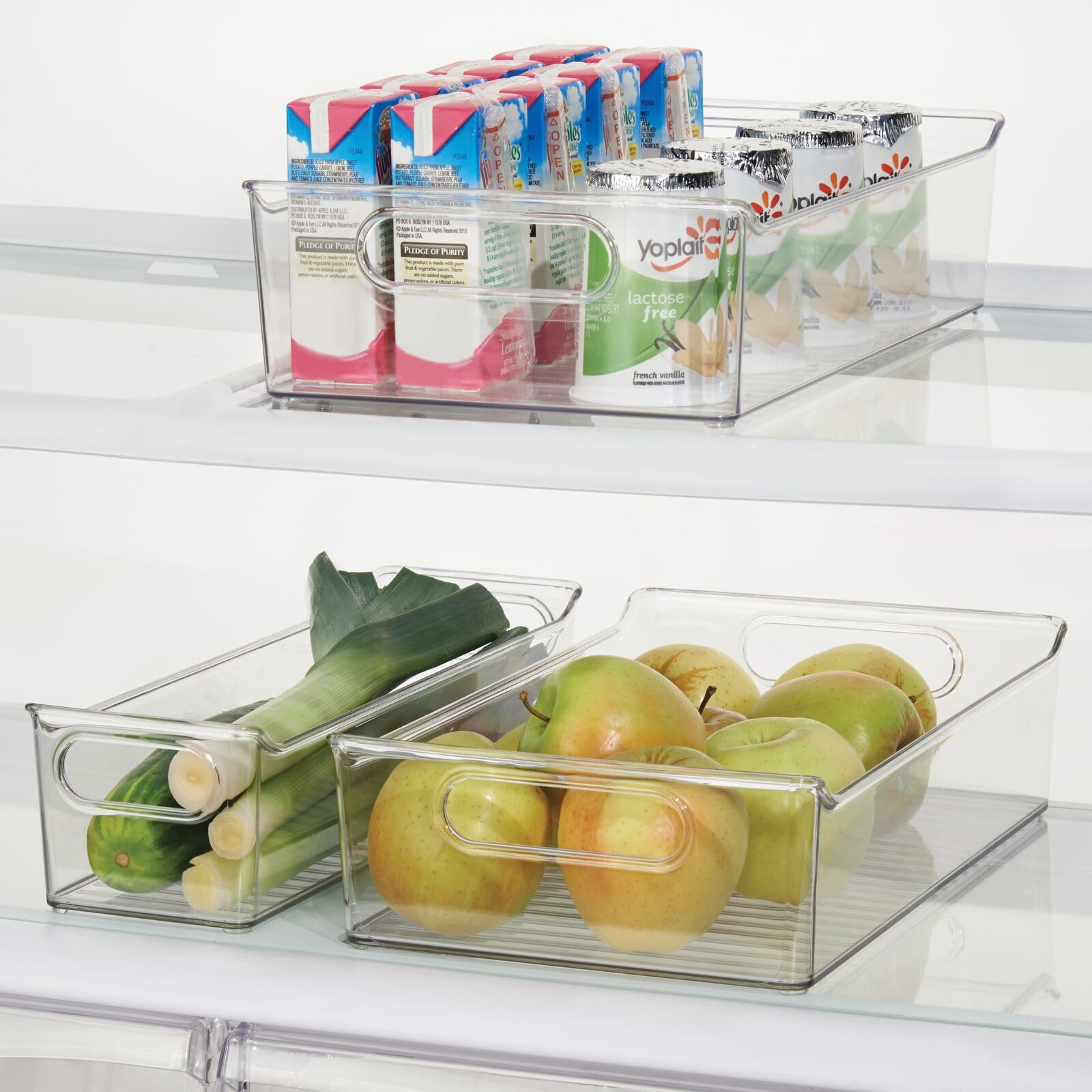 mDesign Small Plastic Kitchen Storage Container Bins with Handles -Organization in Pantry, Cabinet, Refrigerator or Freezer Shelves - Food Organizer for Fruit, Yogurt, Squeeze Pouches - 2 Pack - White