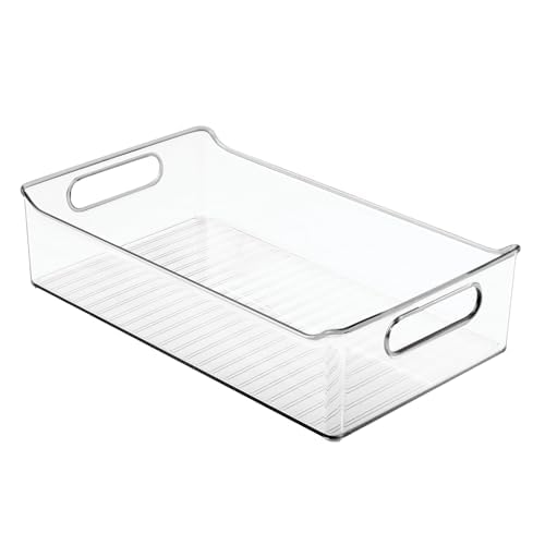mDesign Small Plastic Kitchen Storage Container Bins with Handles -Organization in Pantry, Cabinet, Refrigerator or Freezer Shelves - Food Organizer for Fruit, Yogurt, Squeeze Pouches - 2 Pack - White