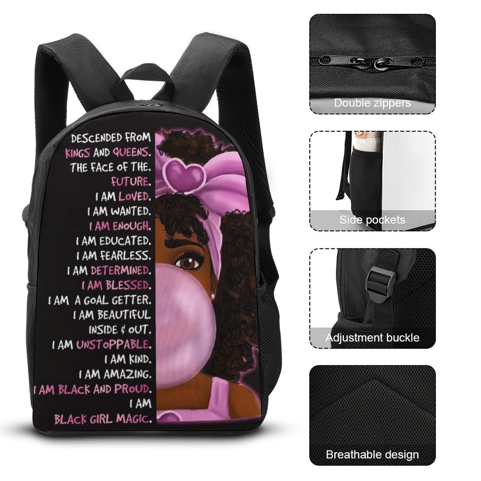 JYSDZSE African Girls Cute Backpacks - 17 Inch Set School Bag/Crossbody/Pen Bag Three-Piece Backpack for Men and Women