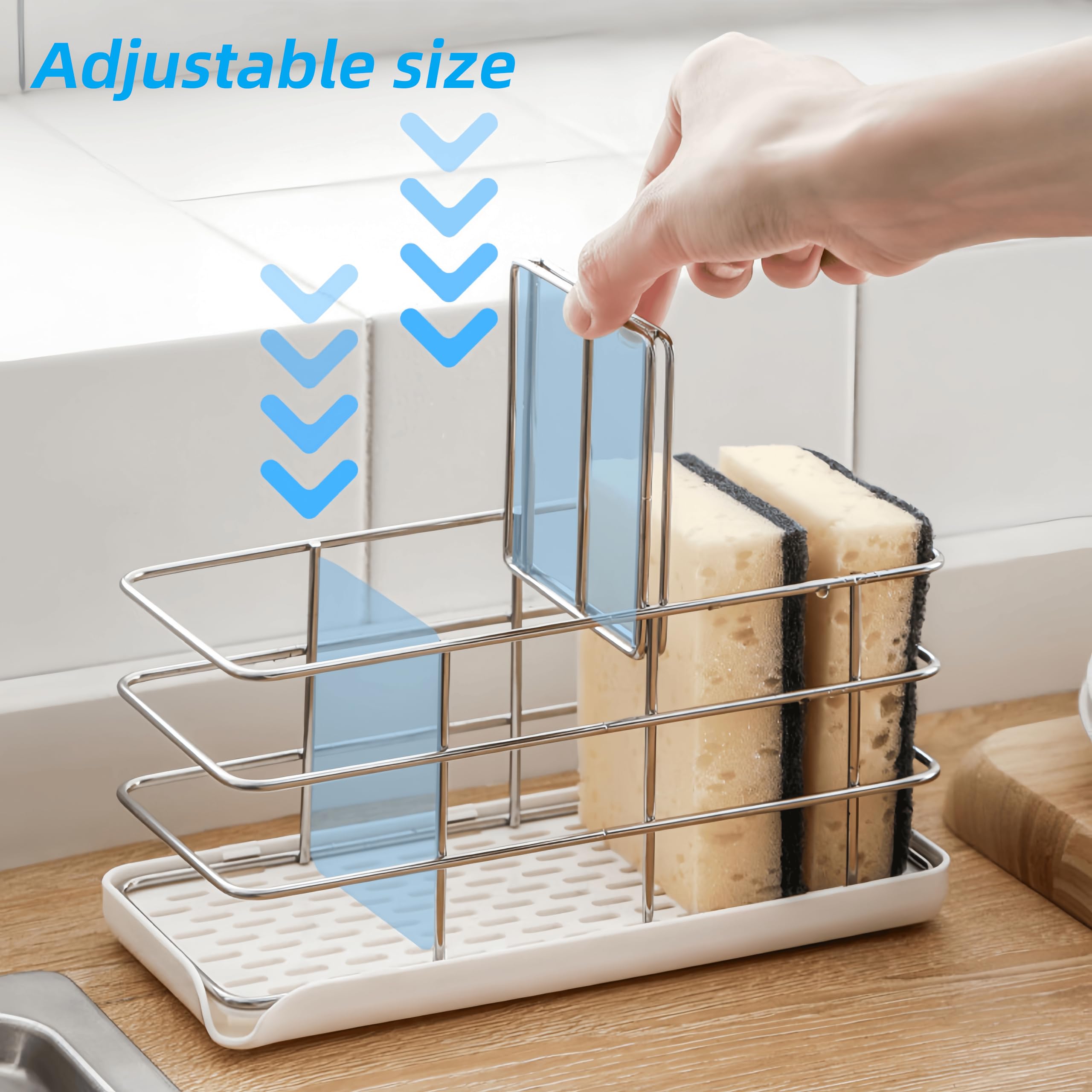 XG Glitter Sponge Holder for Sink - Sink Caddy - Stainless Steel Kitchen Sink Sponge Holder with Extra Strong Adhesive - Rust Proof Dish Brush Holder & Dish Sponge Holder - Kitchen Sink Organizer