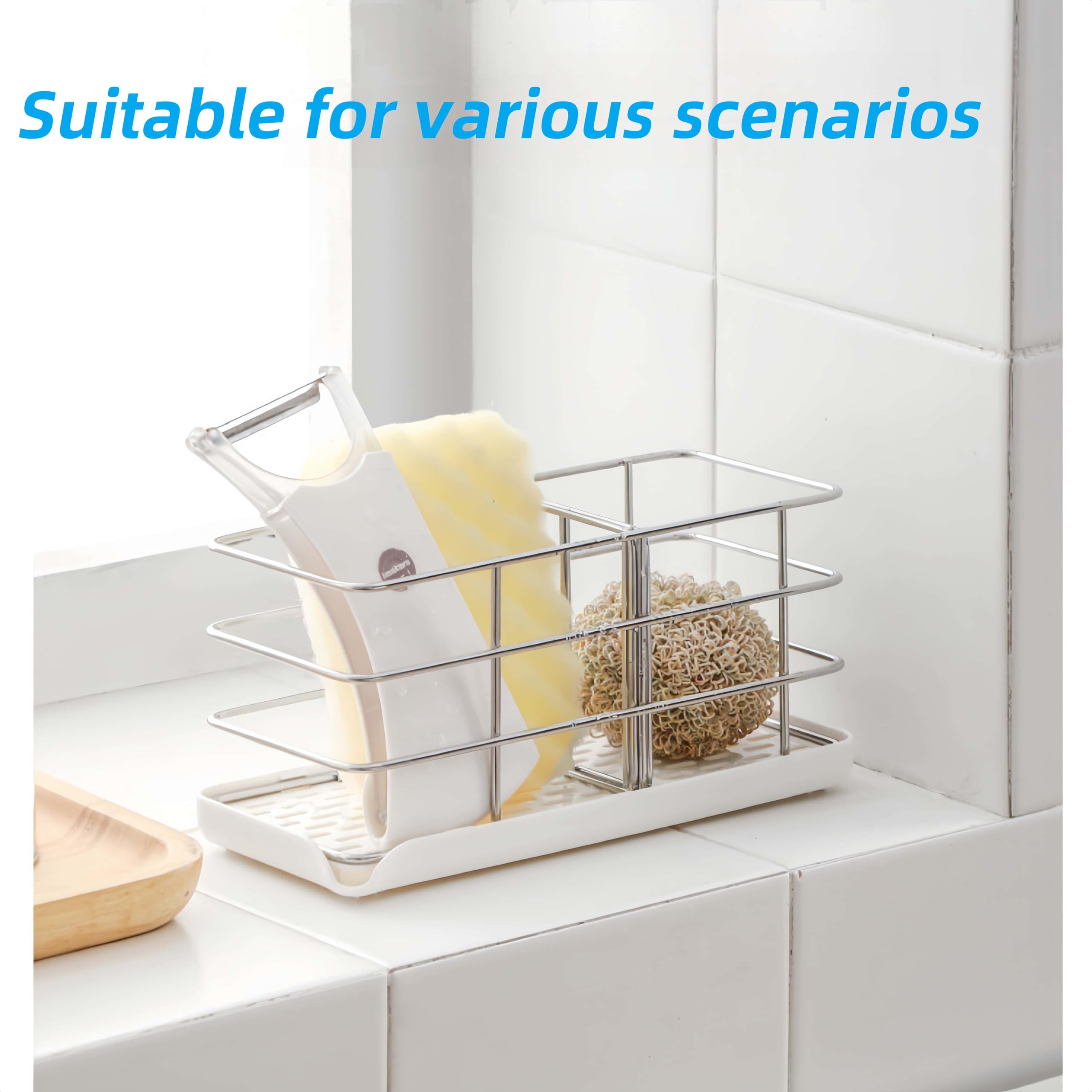 XG Glitter Sponge Holder for Sink - Sink Caddy - Stainless Steel Kitchen Sink Sponge Holder with Extra Strong Adhesive - Rust Proof Dish Brush Holder & Dish Sponge Holder - Kitchen Sink Organizer