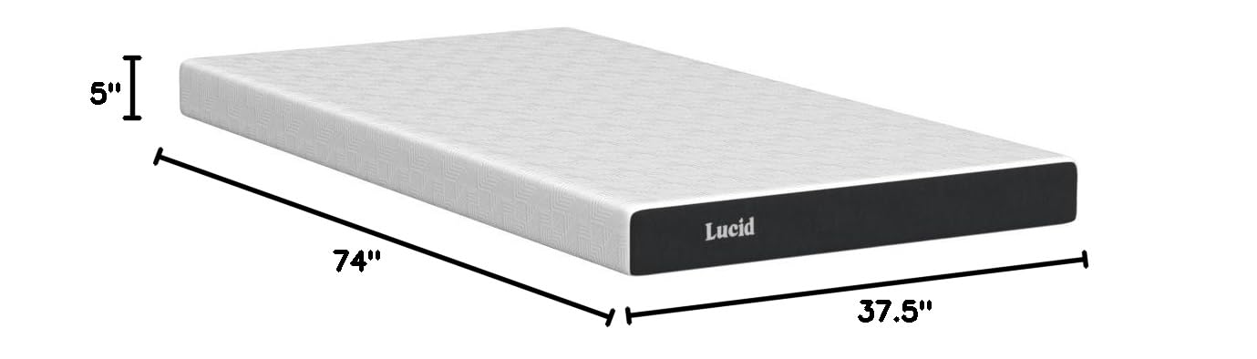 Lucid 5 Inch Firm Gel Memory Foam Mattress Twin— Gel Infusion—Hypoallergenic Bamboo Charcoal—Breathable Cover