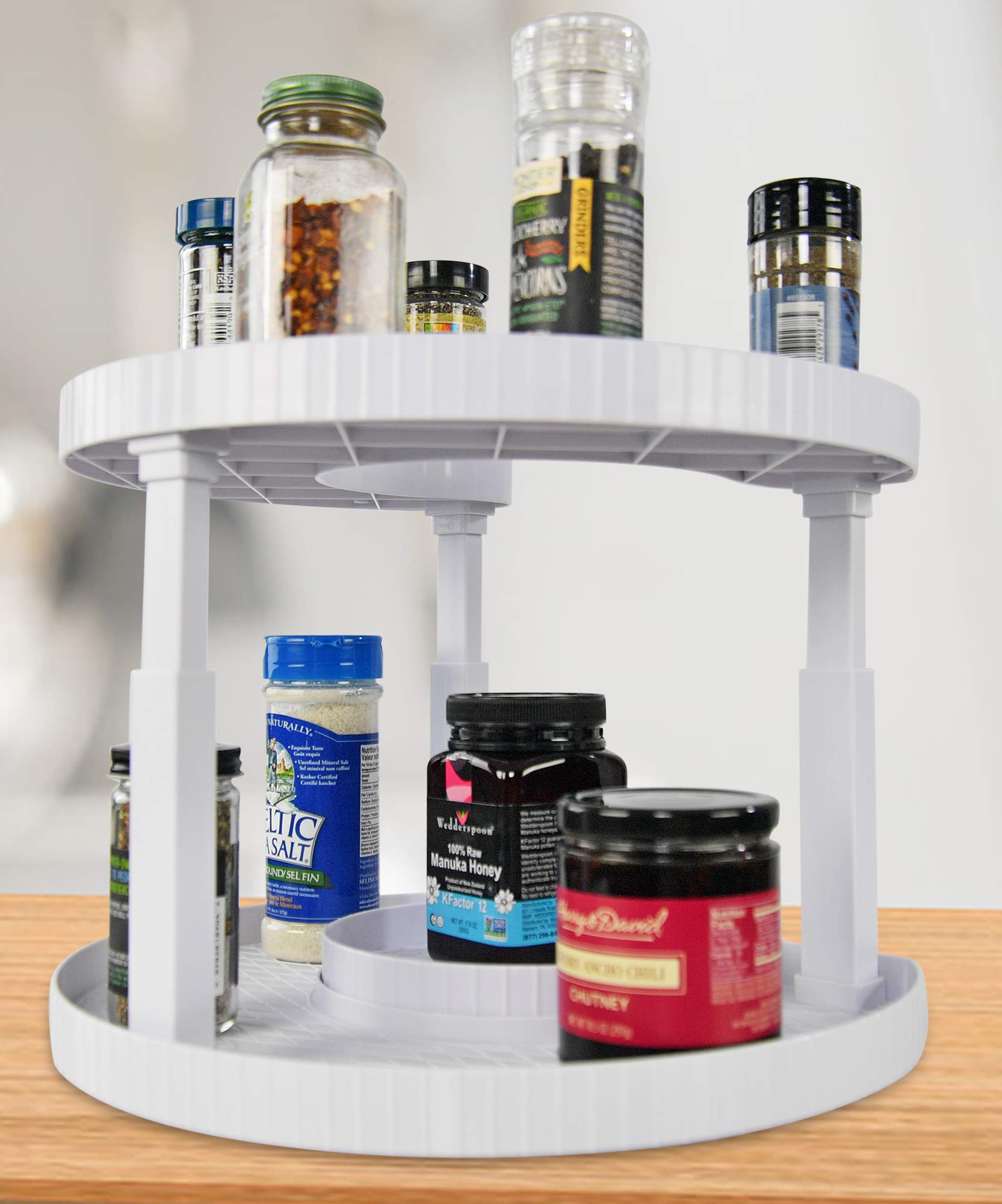 HOME-X Rotating Spice Rack, Lazy Susan Cabinet Organizer, Pantry Rack, Medicine Cabinet Organizer, Rotating Storage, 13" L x 10 ¾" W x 10 ¼” H, White