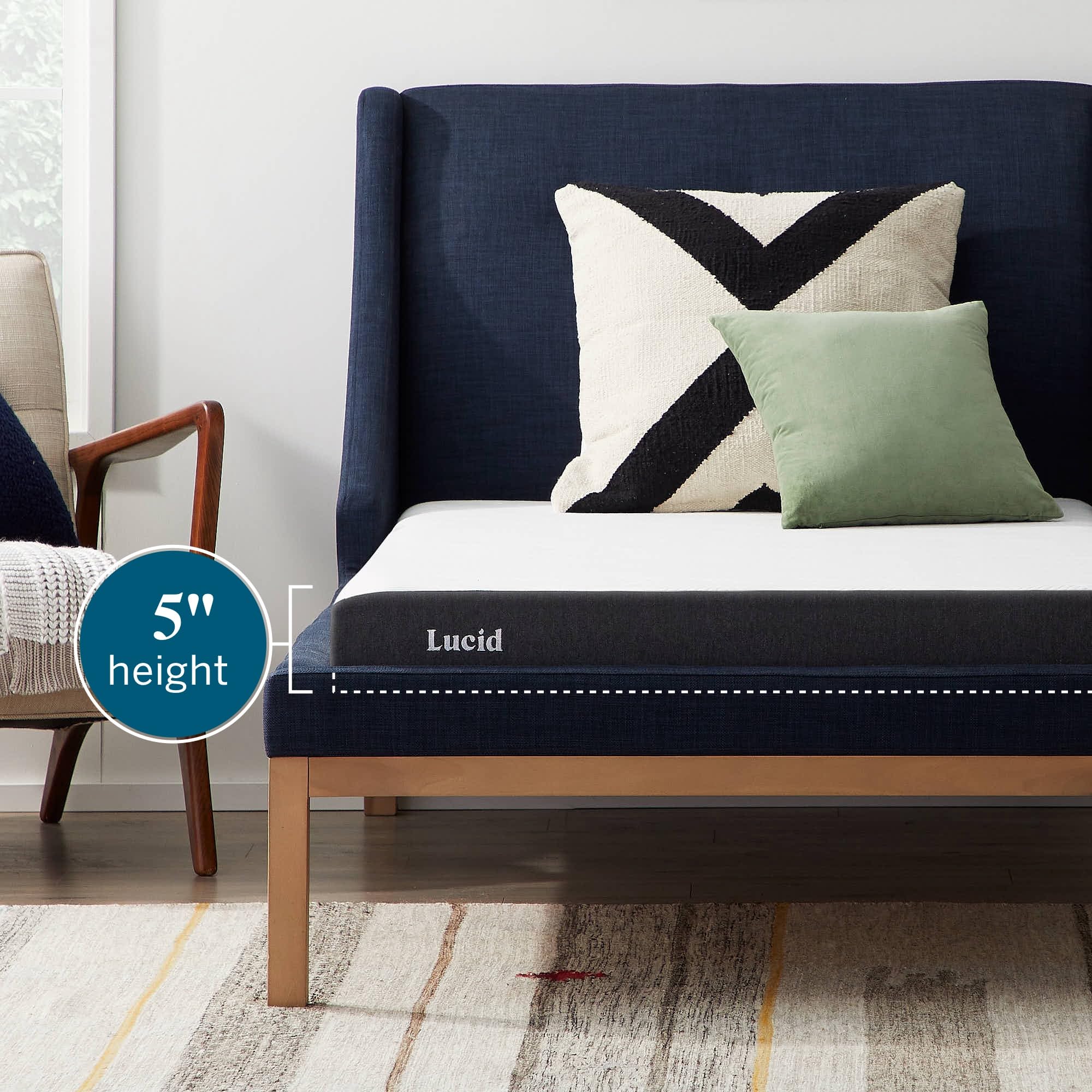 Lucid 5 Inch Firm Gel Memory Foam Mattress Twin— Gel Infusion—Hypoallergenic Bamboo Charcoal—Breathable Cover