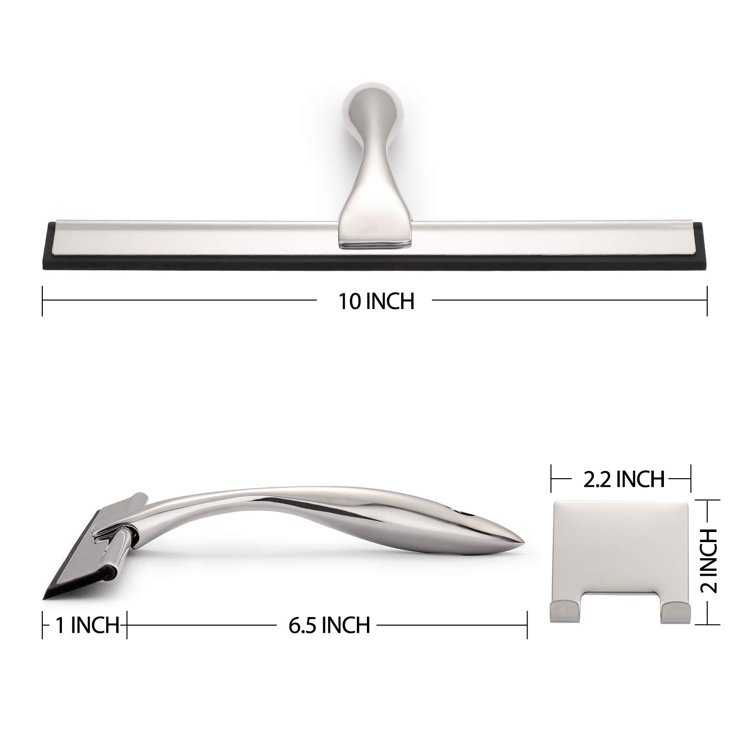 HIWARE All-Purpose Shower Squeegee for Shower Doors, Bathroom, Window and Car Glass - Stainless Steel, 10 Inches