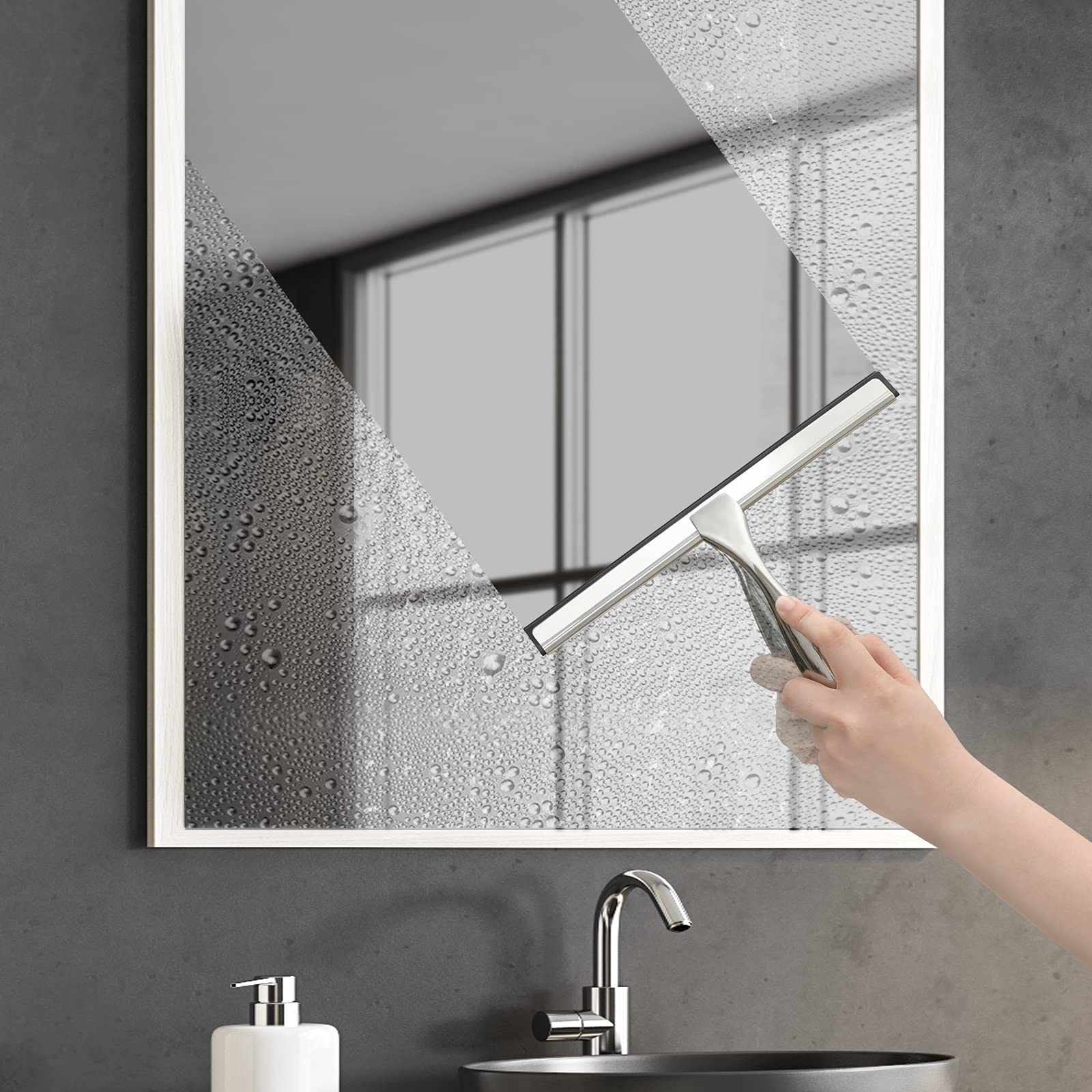 HIWARE All-Purpose Shower Squeegee for Shower Doors, Bathroom, Window and Car Glass - Stainless Steel, 10 Inches