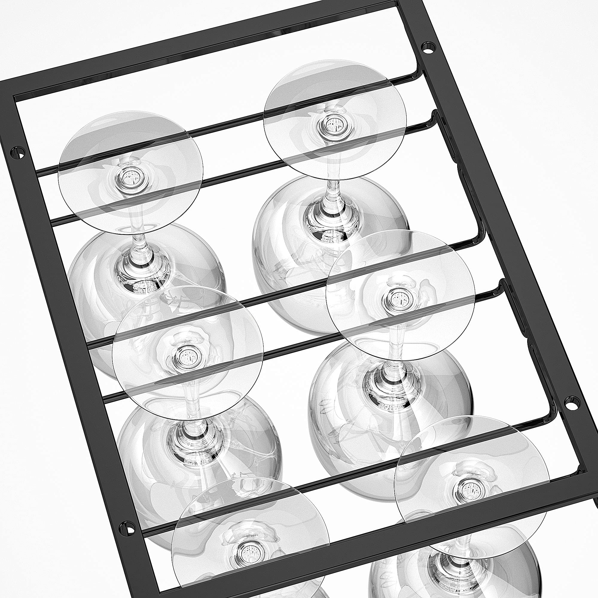 LACAFA Wine Glass Holder Under Cabinet Stemware Rack in Home Bar Kitchen Organization with 3 Rows Wine Glass Rack Hanger Storage Metal Organizer for Under Shelf Hanging (Black)