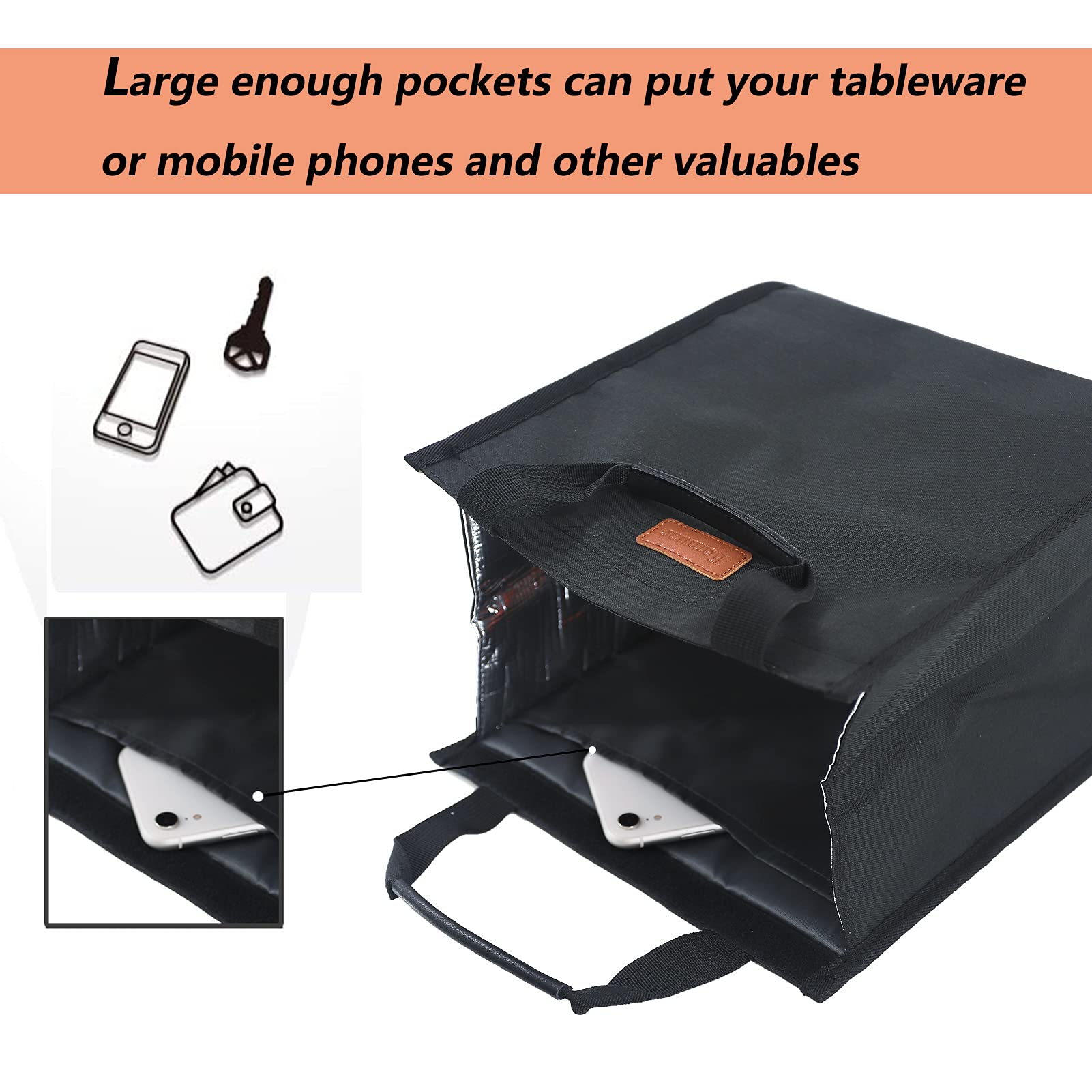 Femuar Lunch Bags for Women,Waterproof Reusable Lunch Tote with Internal Pocket,Black Lunch bag for Work/School/Travel/Picnic