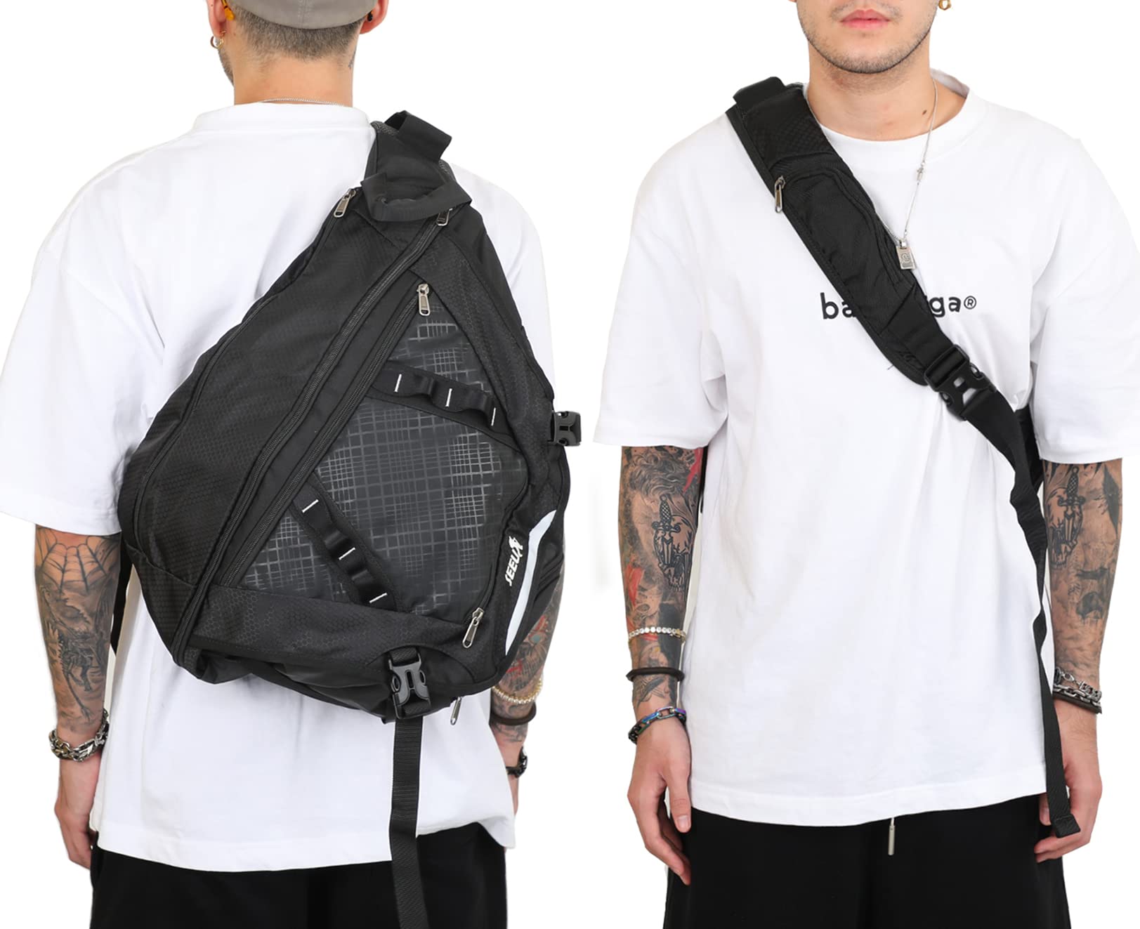 SEEU Large Sling Bag Backpack with Shoe Pocket, 32L Multi-Pocket Gym Bag (Black)