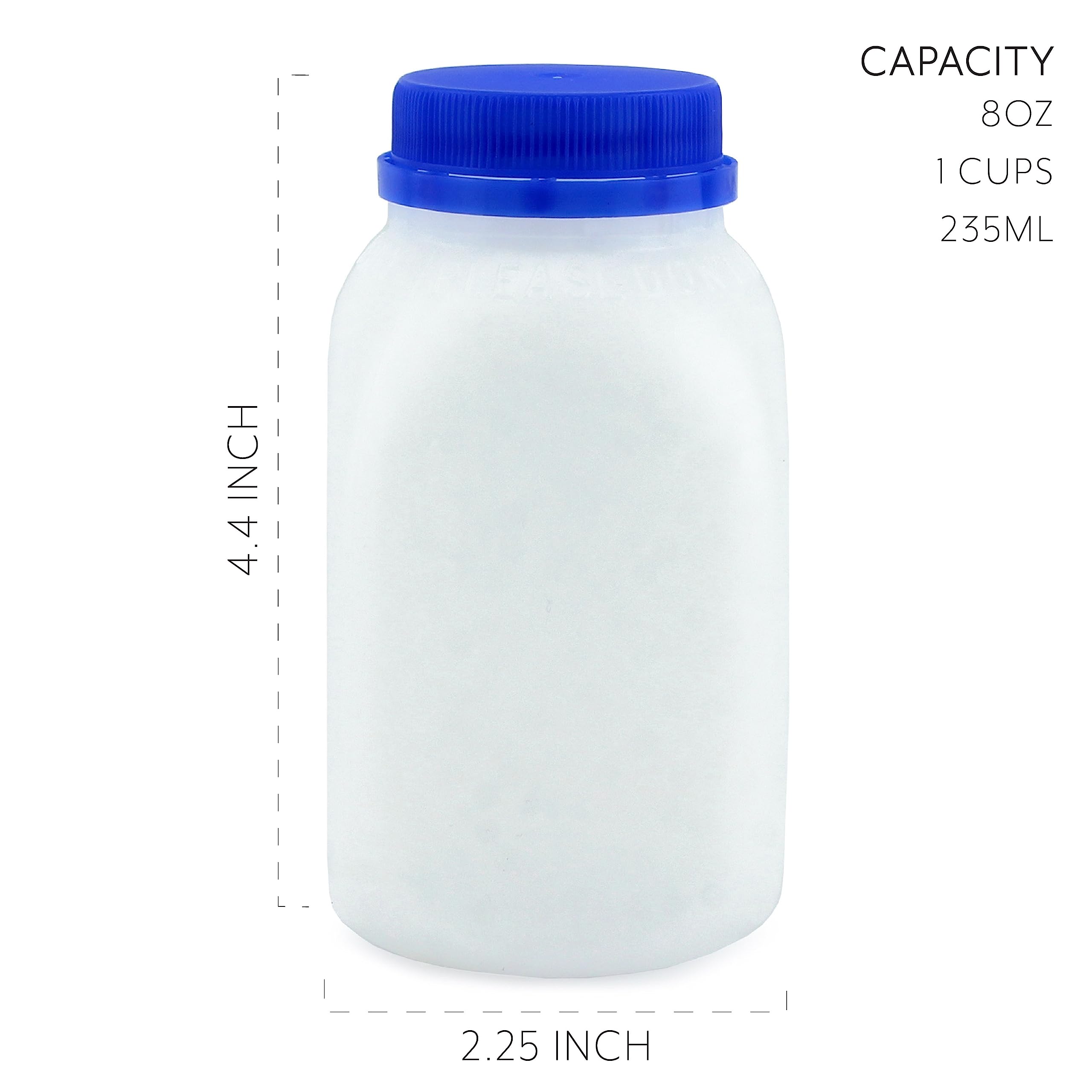 Cornucopia Brands 8-Ounce Plastic Milk Bottles (12-Pack); HDPE Bottles Great for Milk, Juice, Smoothies, Lunch Box & More, BPA-Free, Dishwasher-Safe, BPA-free