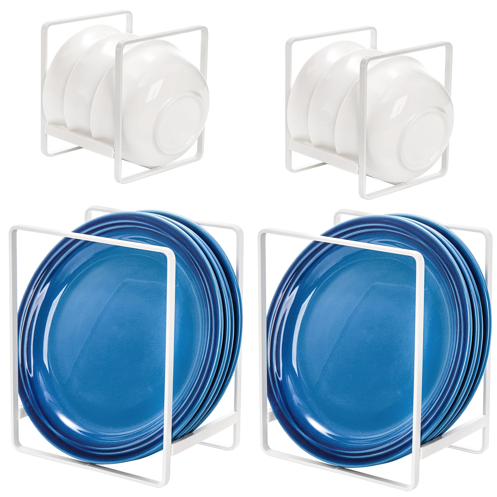 ZOOFOX 3 Pack Plate Holder Organizer, Upright Metal Dish Storage Stand, Dying Display Rack for Kitchen Cabinet, Counter and Cupboard ( Small and Large, White )