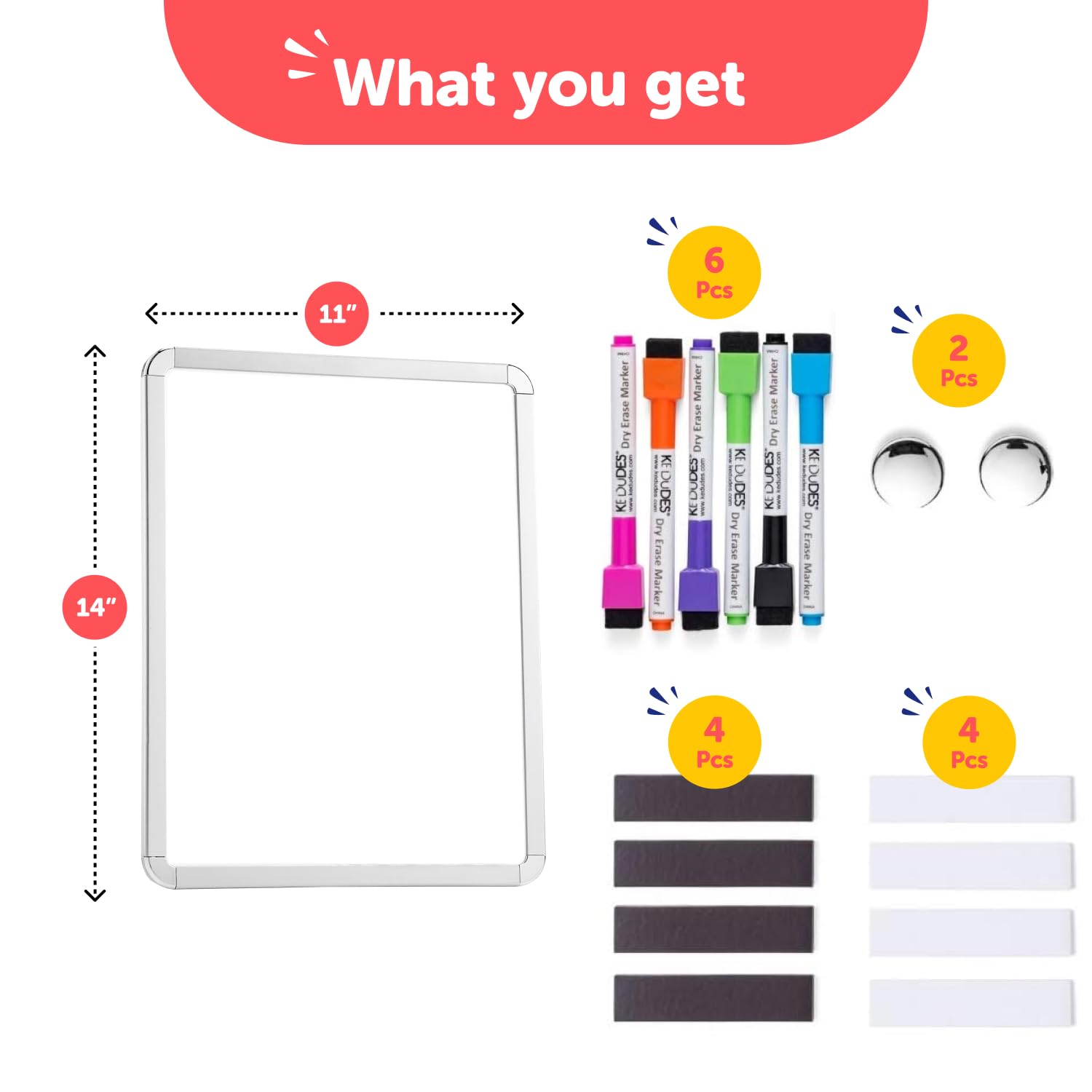 Magnetic Small White Board Dry Erase 11ββx14ββ - Mini Dry Erase Board with 6 Markers, Personal Whiteboards for Refrigerator Wall, Fridge White Boards, Handheld Whiteboard for Little Kids & Students