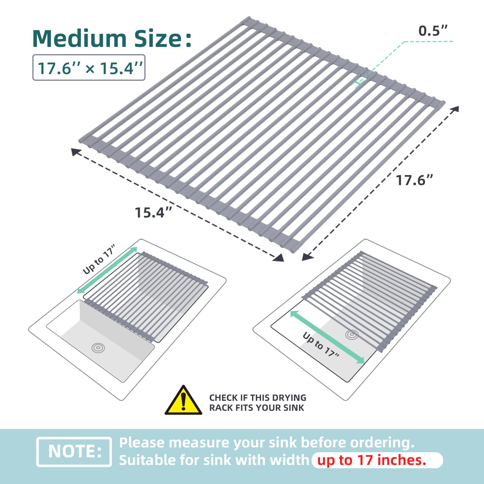Ohuhu Over Sink Dish Drying Rack 17.6" L x 15.4" W Large Roll Up Drainer Foldable Rolling Mat Dryer Roll Out RV Drain - Silicone Coated Steel Multipurpose Space Saving for Kitchen Counter Anti-Slip