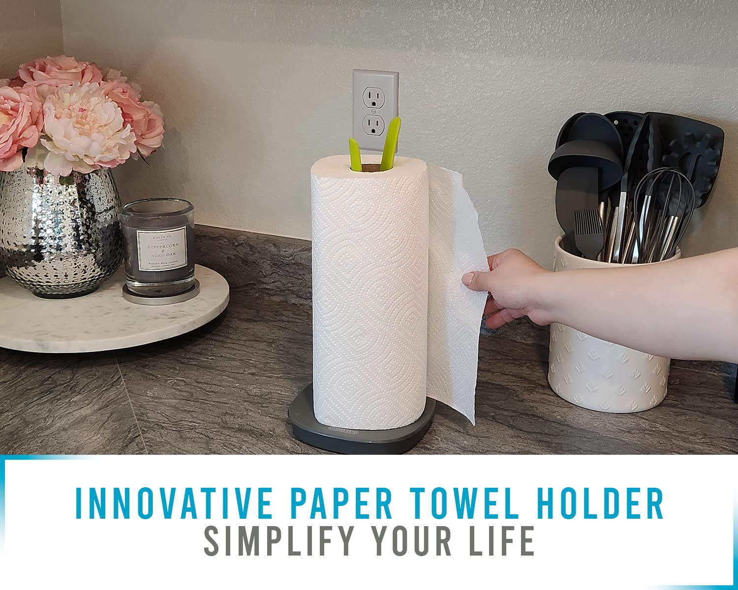 Comfify “Sprout” Decorative Paper Towel Holder or Toilet Paper Holder Vertical Countertop Paper Towel Stand or Toilet Roll Stand - Sturdy No-Slip Base - 11.75” x 6”