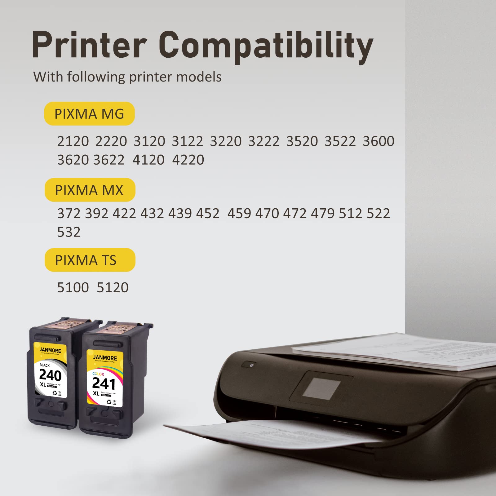 240 241 Ink Cartridge Combo Pack Compatible for Canon 240 241XL Ink Cartridge Replacement for Canon PIXMA TS5120 MG3620 MG2120 MG3120 MG4120 MG2220 MG3220 MG4220 MG3520 MX472 Printers (1Black 1Color)