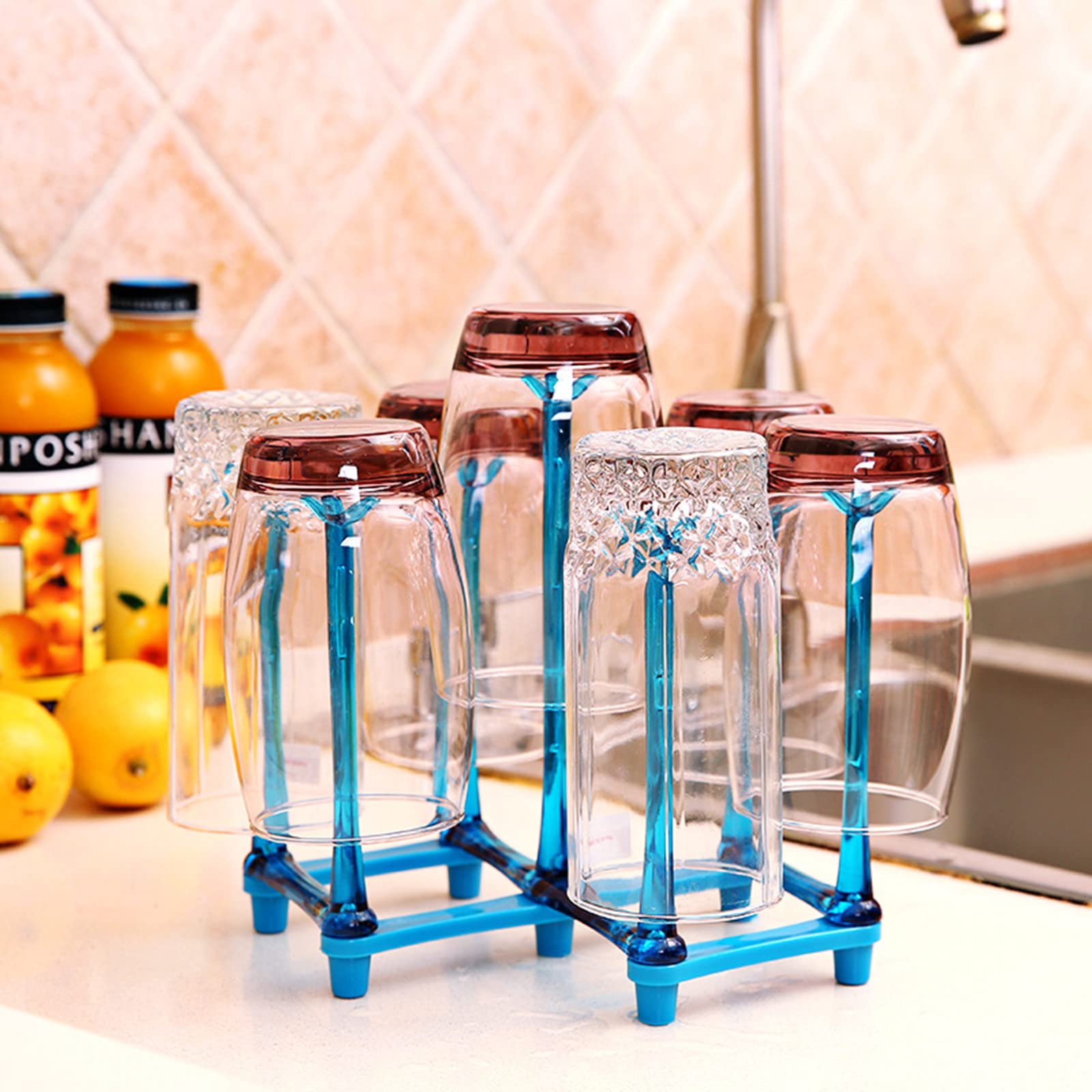 DD-life 3 Pcs Drying Holder Retractable Cup Drying Rack Drinking Glass Holder Stand Plastic Bag Dryer and Mug Tree Cup Stand Tray Holder (1Blue,1Green,1Purple