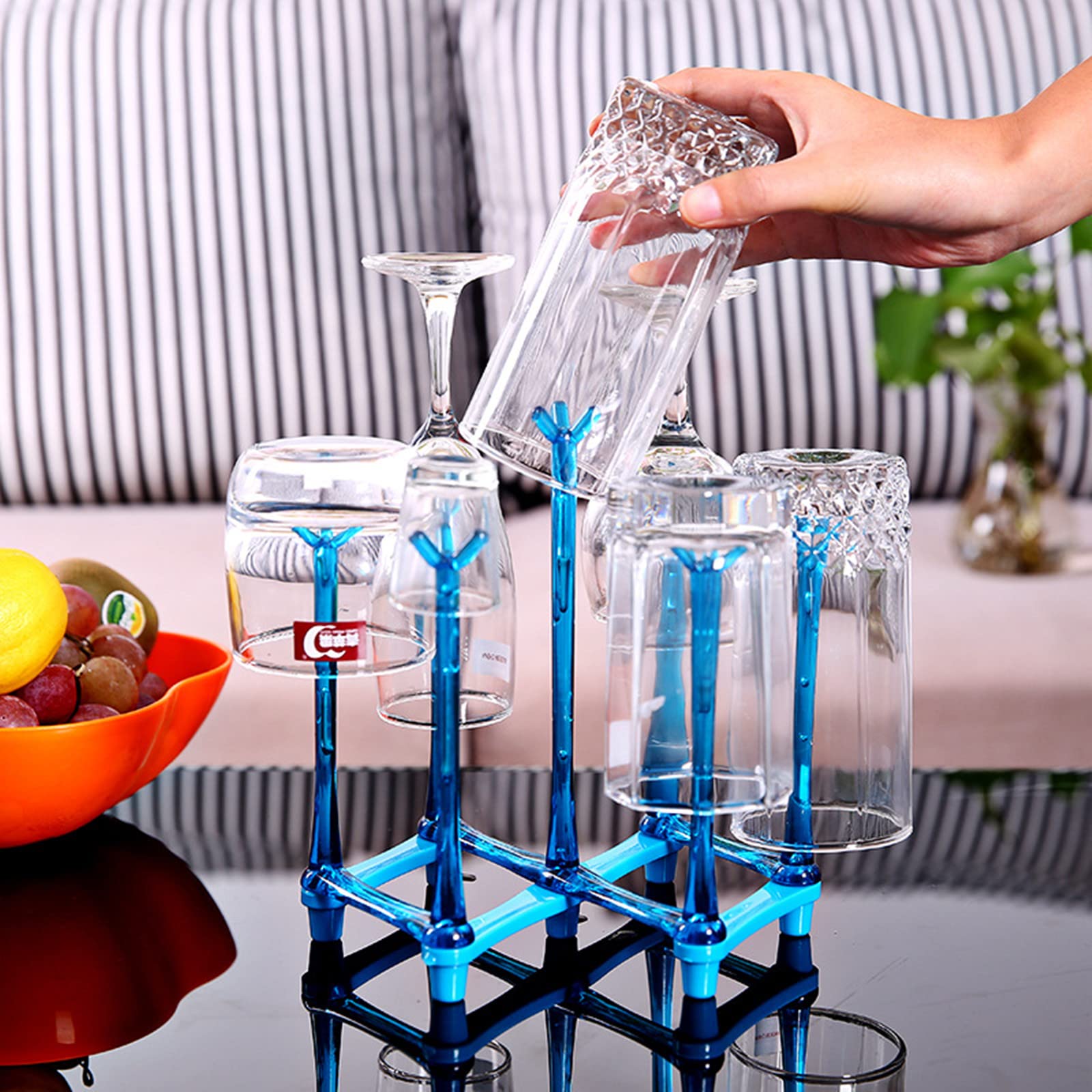 DD-life 3 Pcs Drying Holder Retractable Cup Drying Rack Drinking Glass Holder Stand Plastic Bag Dryer and Mug Tree Cup Stand Tray Holder (1Blue,1Green,1Purple