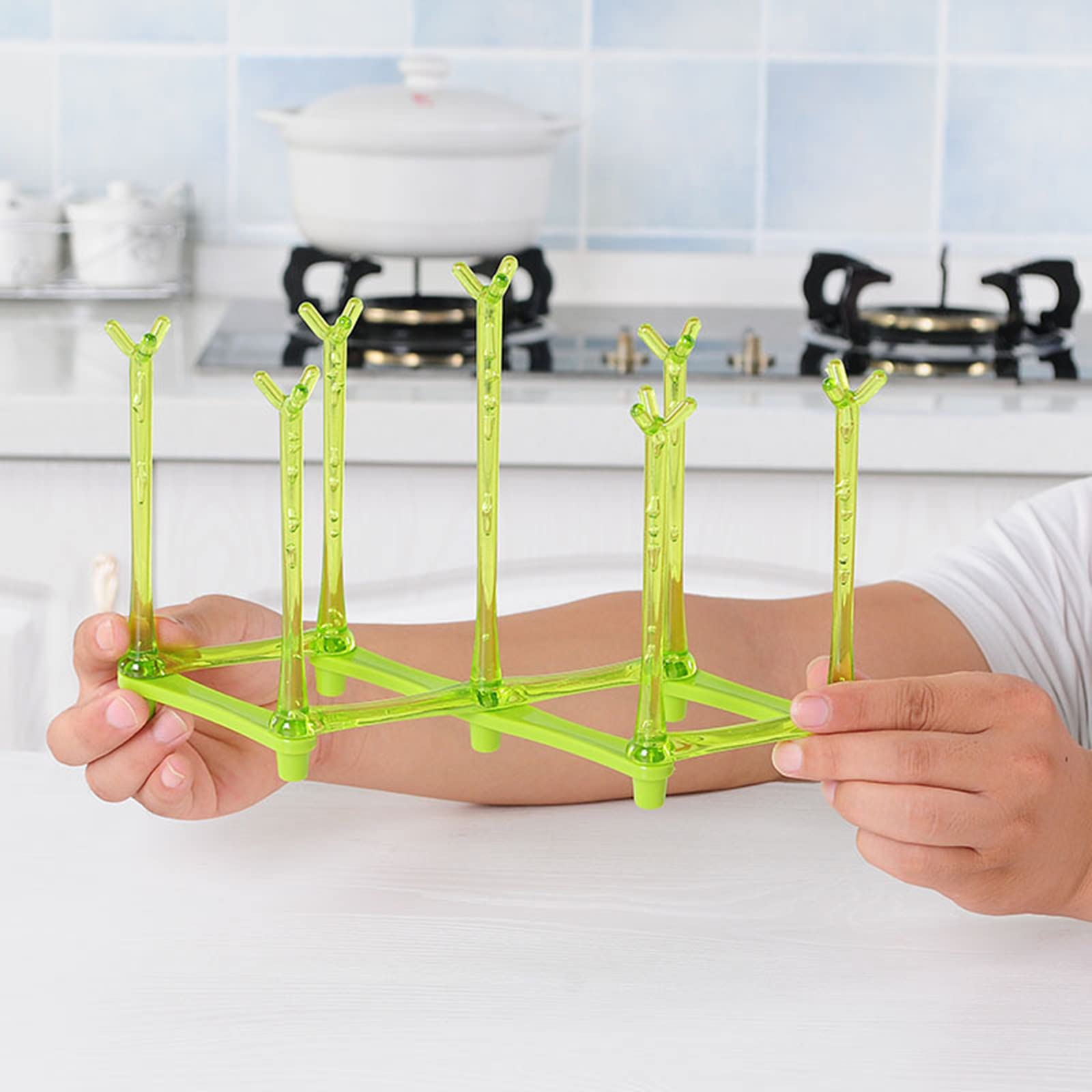 DD-life 3 Pcs Drying Holder Retractable Cup Drying Rack Drinking Glass Holder Stand Plastic Bag Dryer and Mug Tree Cup Stand Tray Holder (1Blue,1Green,1Purple