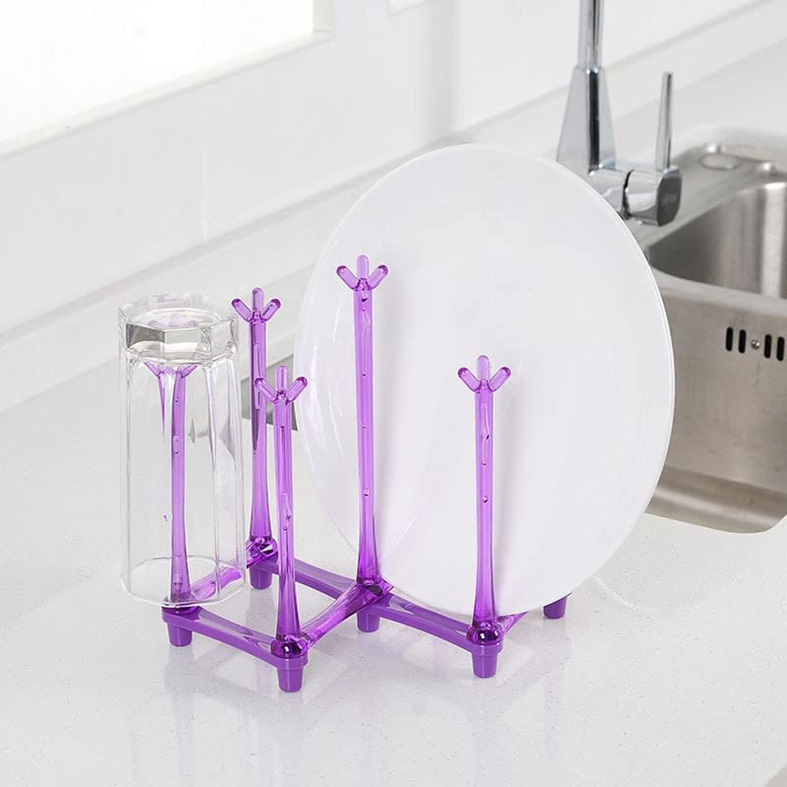 DD-life 3 Pcs Drying Holder Retractable Cup Drying Rack Drinking Glass Holder Stand Plastic Bag Dryer and Mug Tree Cup Stand Tray Holder (1Blue,1Green,1Purple