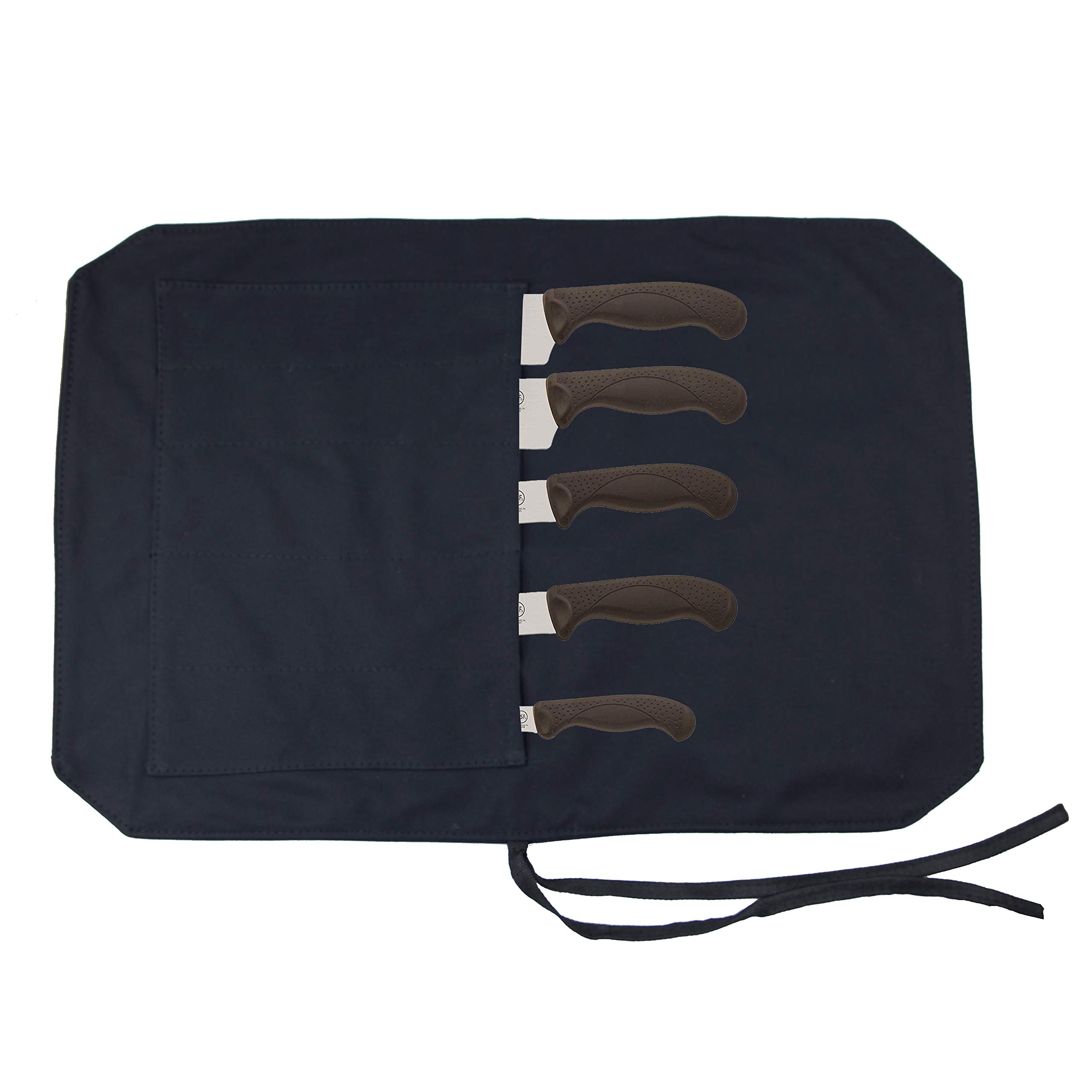 Chef's Knife Roll Up Bag Travel Chef Knife Case Carrier Storage Bag (Black, 5 Slots)