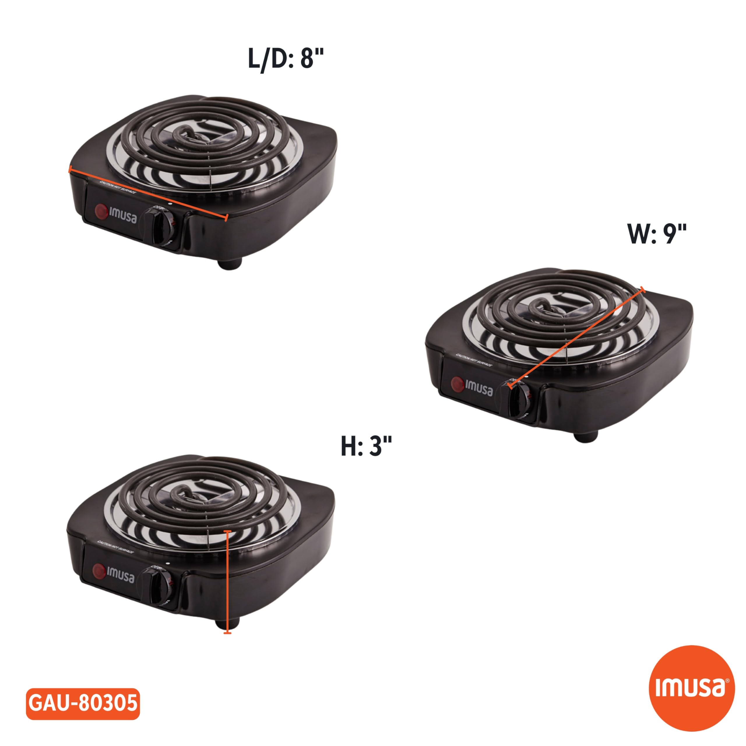 IMUSA USA GAU-80305 Electric Single Burner 1100-Watts, Black