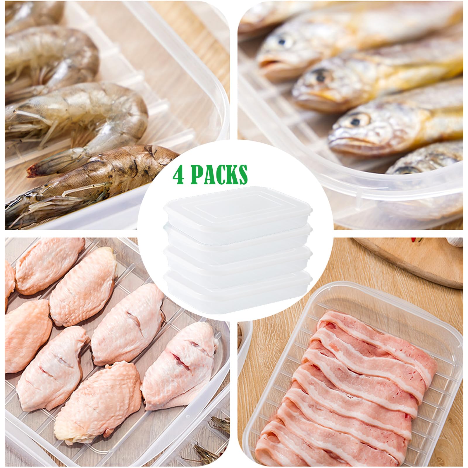 Valuetalk 4 Pieces Bacon Keeper, Plastic Bacon Refrigerator Keeper Storage Container with Lids, Fridge Food Refrigerator Storage Box for Vegetables, Cold Meat Deli, Cheese Container