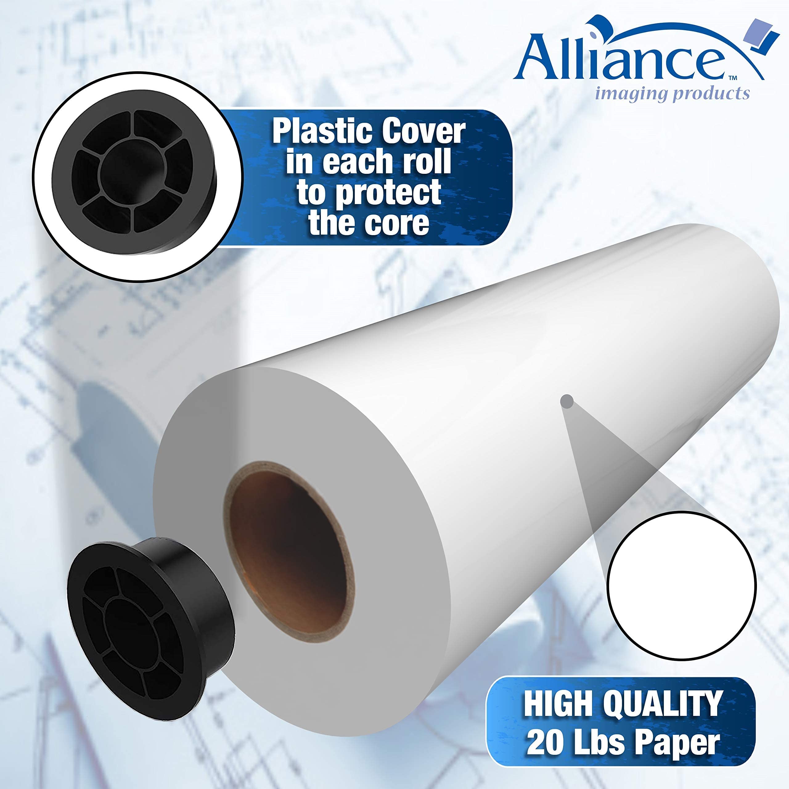 Alliance Wide Format Paper 24" x 150' CAD Bond Rolls (20lb | 4 Rolls, 24 In x 150 Ft | 2" Core)