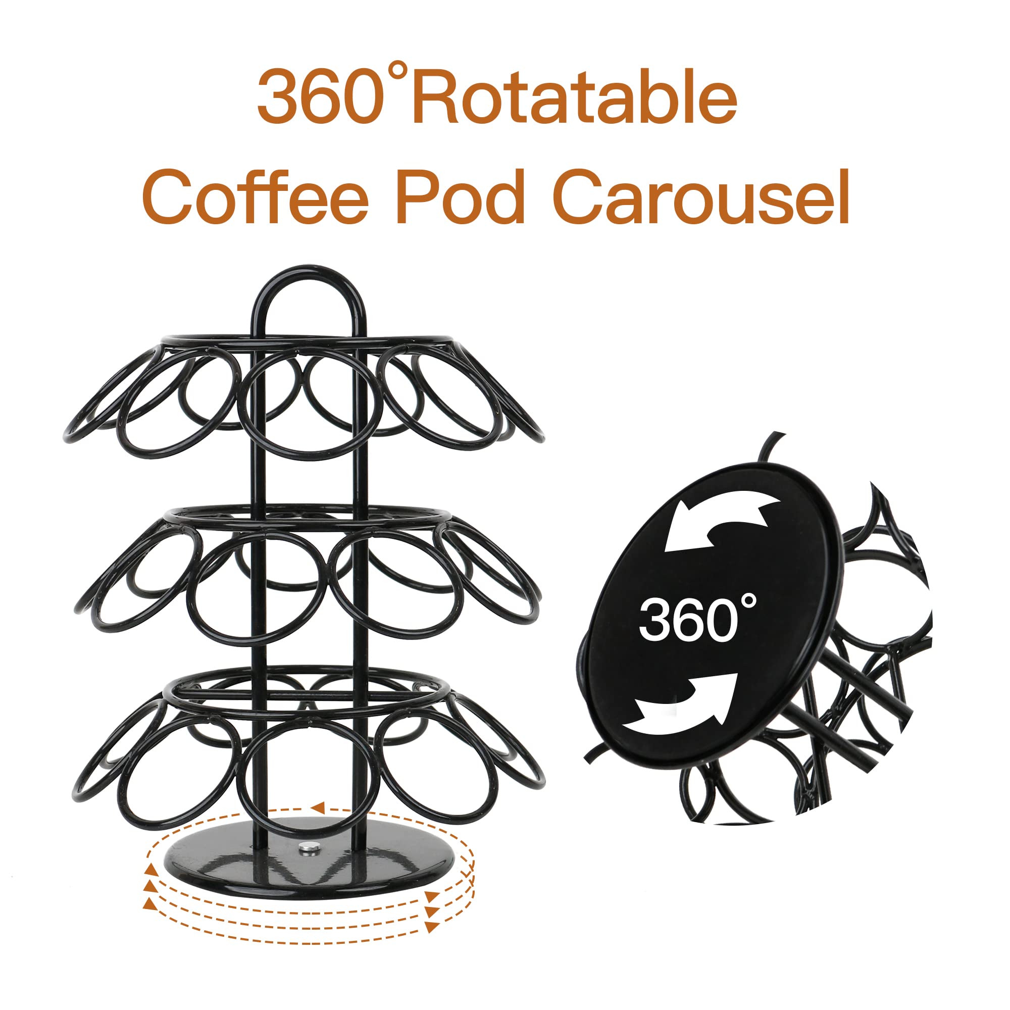 K Cup Holder, Keurig Pod Holder K Cup Organizer, ZECENN Coffee Pod Carousel for K-cup Coffee Pods Storage Rack Compatible with Keurig Pods and Dolce Gusto, Holds 27 Coffee Pods, 360-Degrees Rotating, Sturdy Metal, No Assembly Required -Black