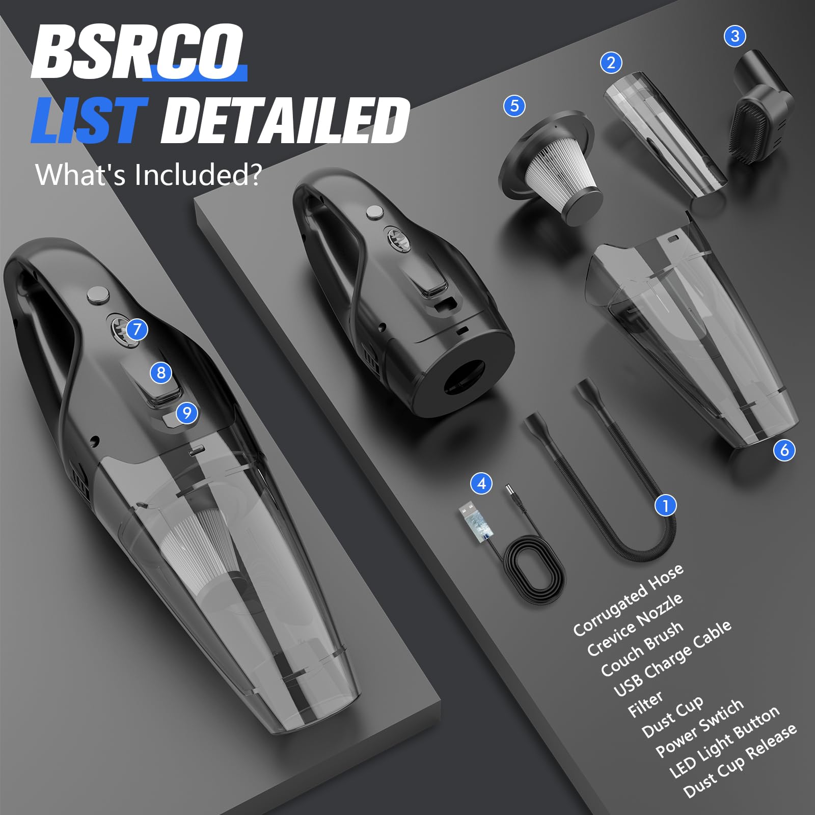 IMINSO Handheld Vacuum Cordless Car Vacuum with 9000PA, Lightweight Rechargeable Hand Vacuum Cordless with LED, Portable Mini Vacuum,Held Vacuum Cleaner for Car/Home