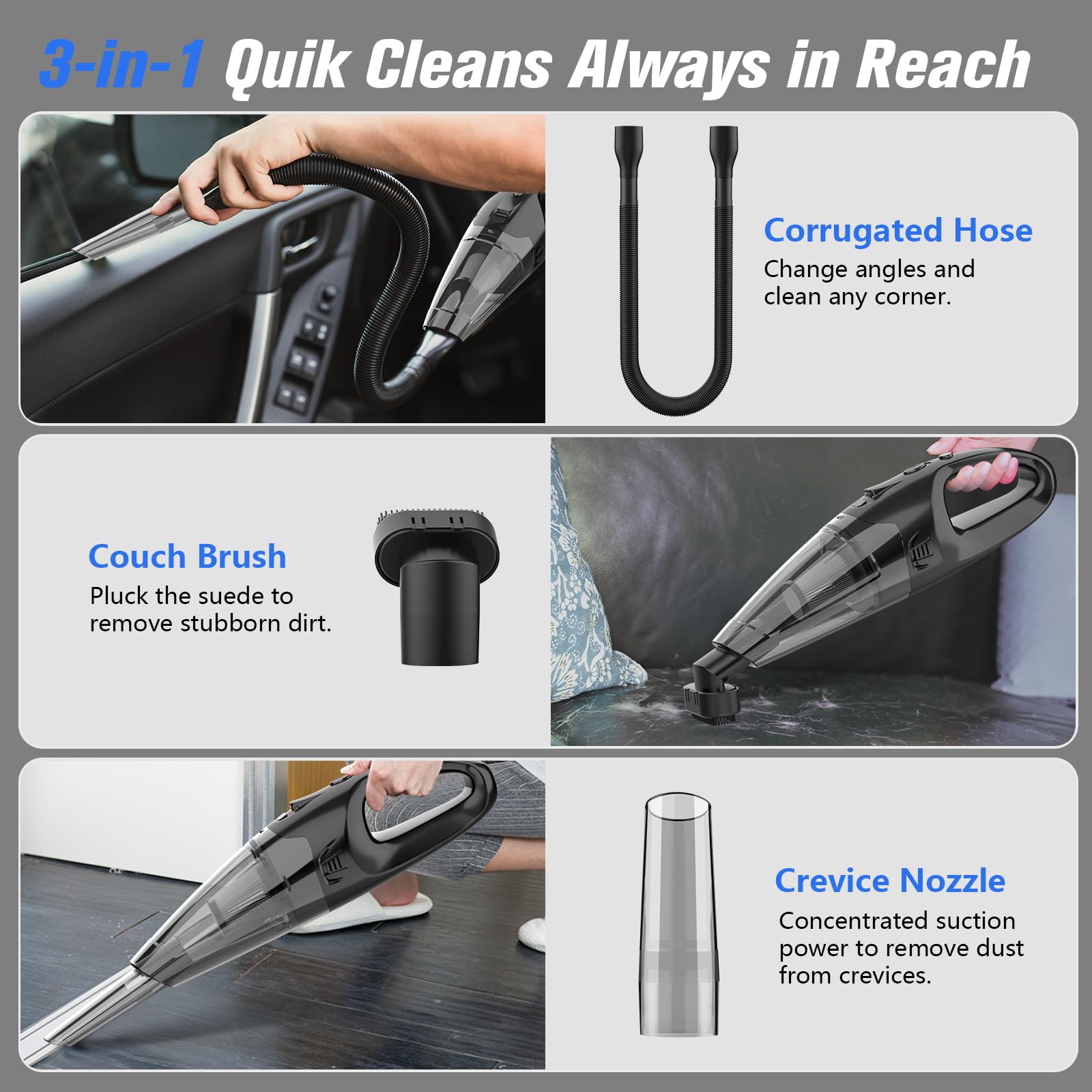 IMINSO Handheld Vacuum Cordless Car Vacuum with 9000PA, Lightweight Rechargeable Hand Vacuum Cordless with LED, Portable Mini Vacuum,Held Vacuum Cleaner for Car/Home