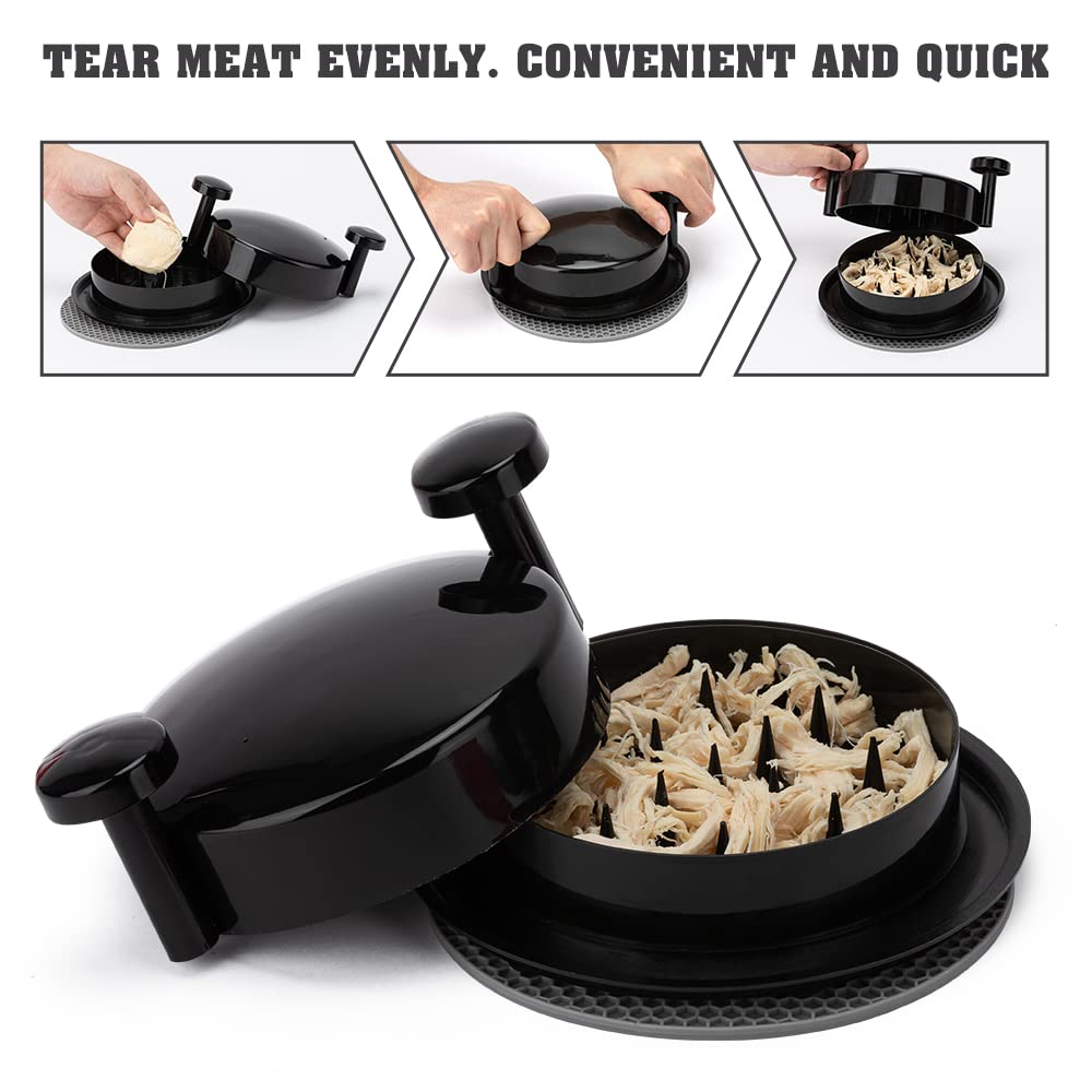Chicken Shredder Shred Machine Meat Shredder Meat Shredding Tool with Handles and Non-Skid Base Mat Suitable for Pulled Pork Red Beef Chicken Alternative to Bear Claws 1pc 8inch Black