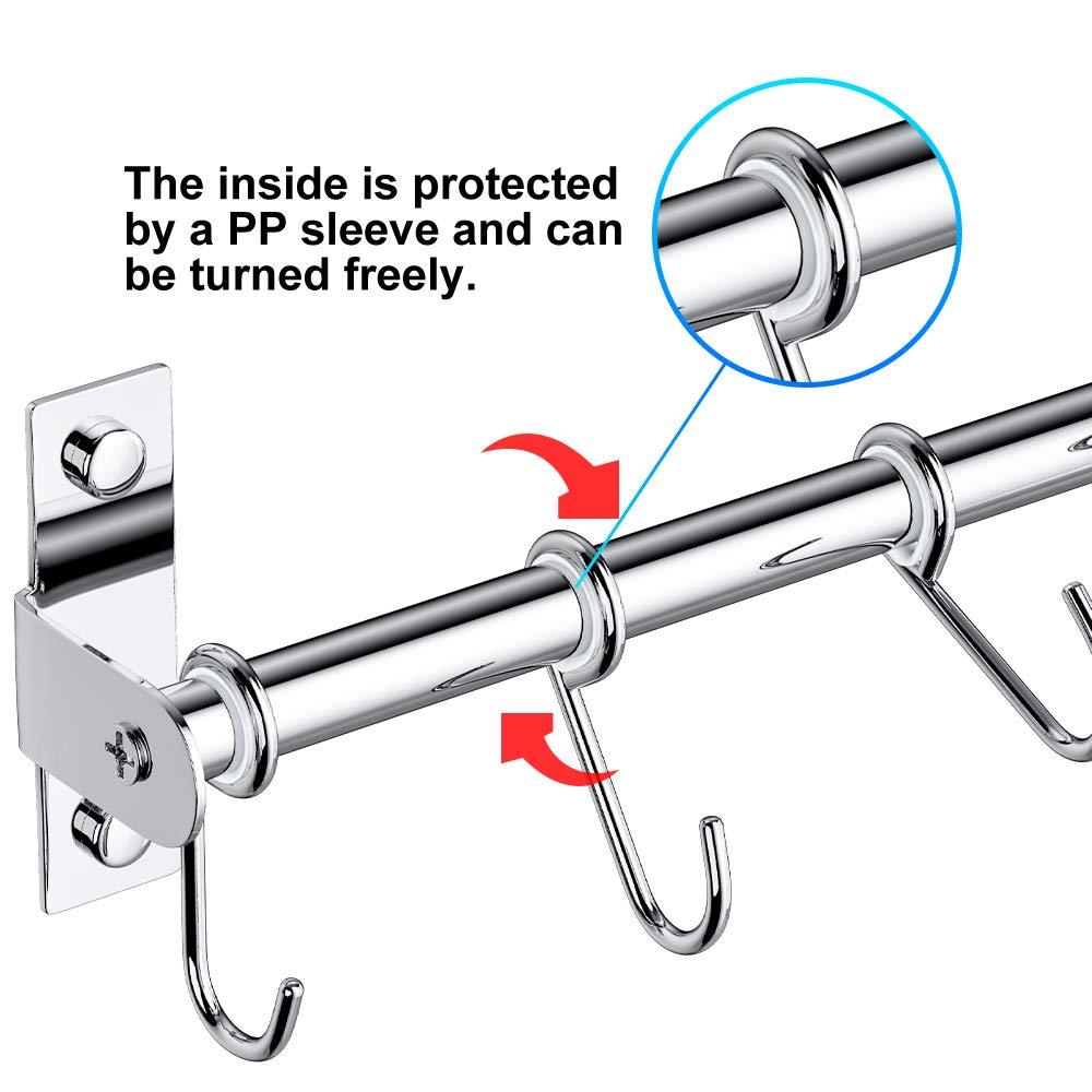 Ninonly Kitchen Sliding Hooks Stainless Steel Utensil Hanging Rack with 10 Removable S Hooks Wall Mounted Kitchen Rail Organizer for Cooking Utensils BBQ Tools Hanger Bar (Silver)