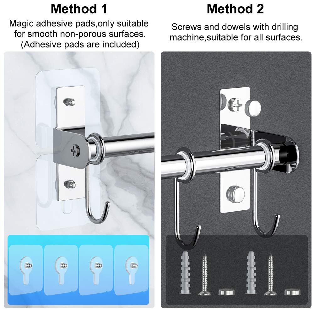 Ninonly Kitchen Sliding Hooks Stainless Steel Utensil Hanging Rack with 10 Removable S Hooks Wall Mounted Kitchen Rail Organizer for Cooking Utensils BBQ Tools Hanger Bar (Silver)