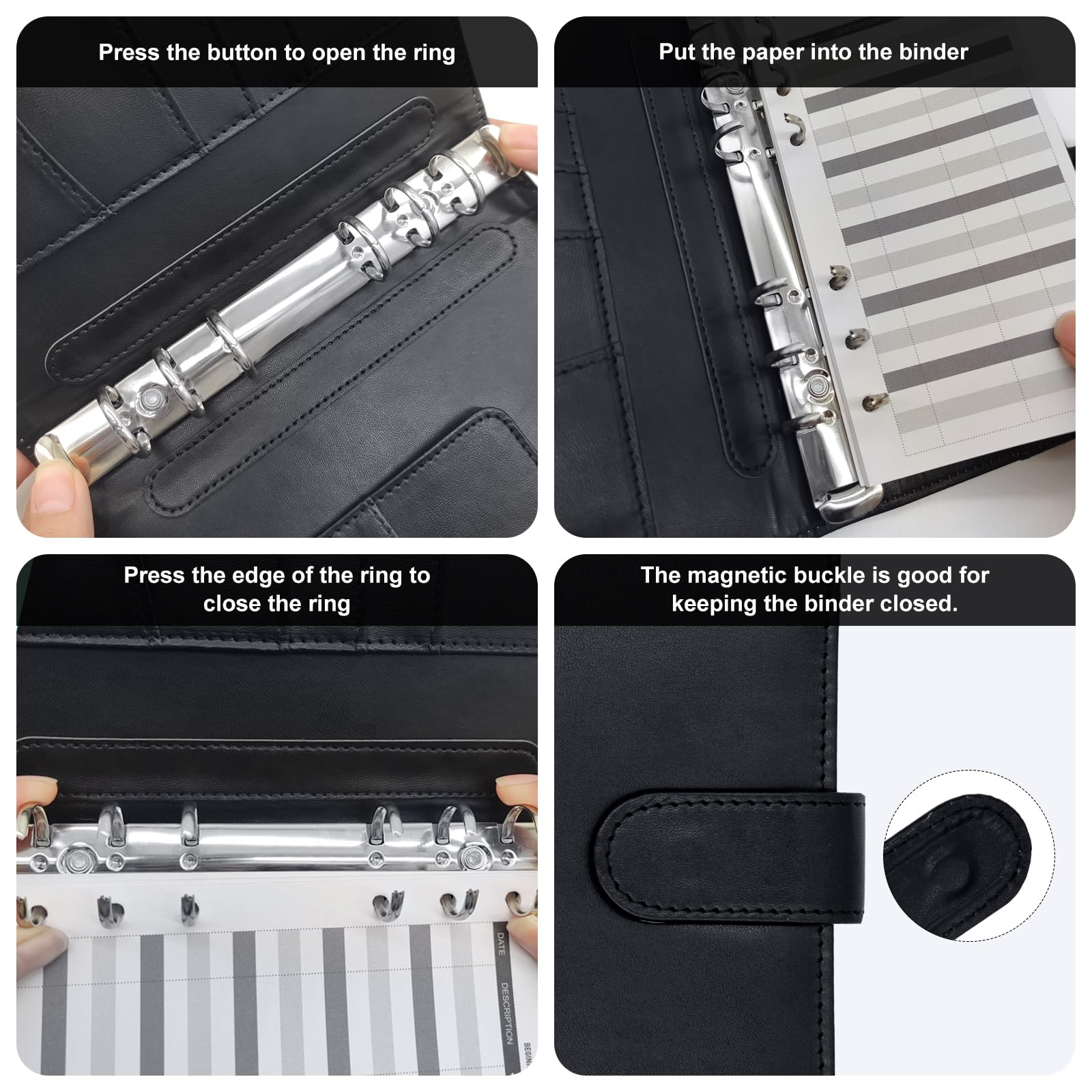 45 Pcs Budget Binder with Zipper Envelopes,PU Leather Money Organizer for Cash Bills Coupon Card, Budget Planner for Saving Money,Cash Envelopes for Budgeting,Money Saving Binder,Marble Black